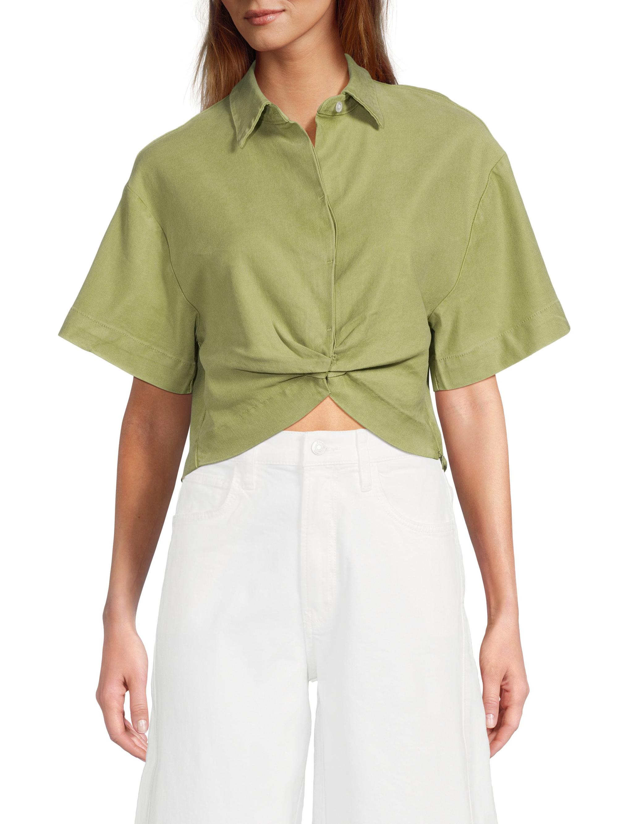 Click here for Hudson Jeans Womens Knotted Linen-Blend Button-Up... prices