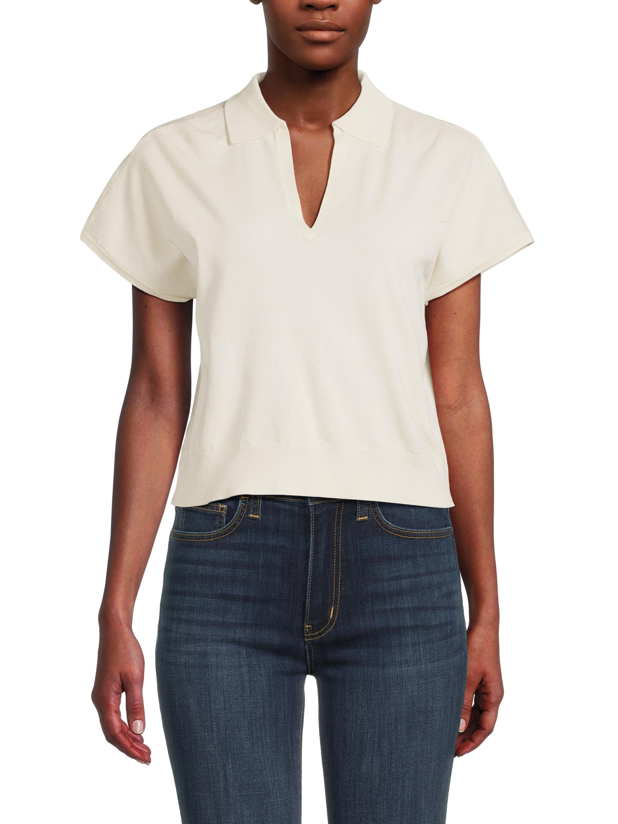 Click here for Hudson Jeans Womens Split-Neck Silk Top - Ecru - S... prices