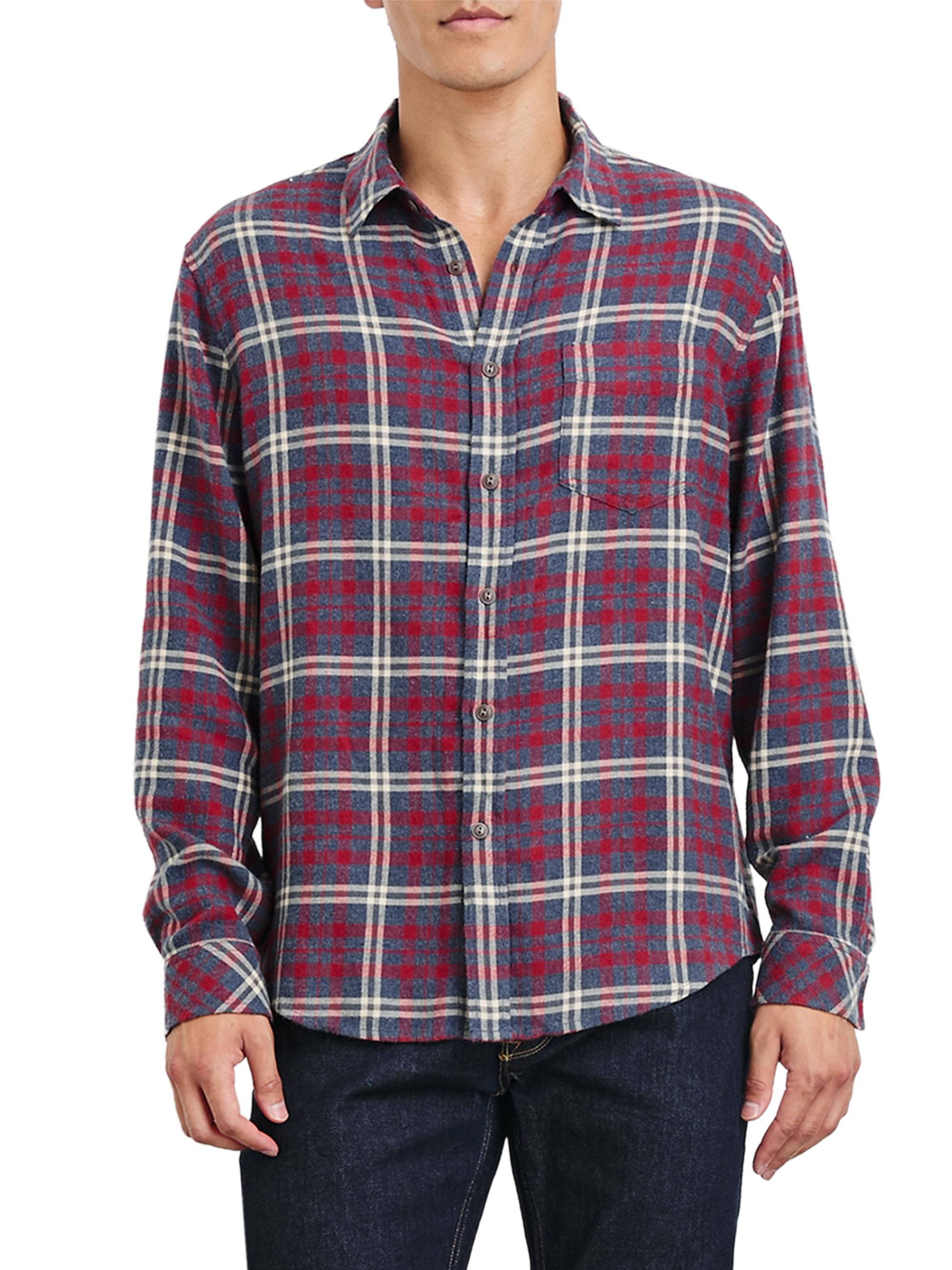 Click here for Rails Mens Lennox Plaid Cotton Shirt - Navy Red Cr... prices