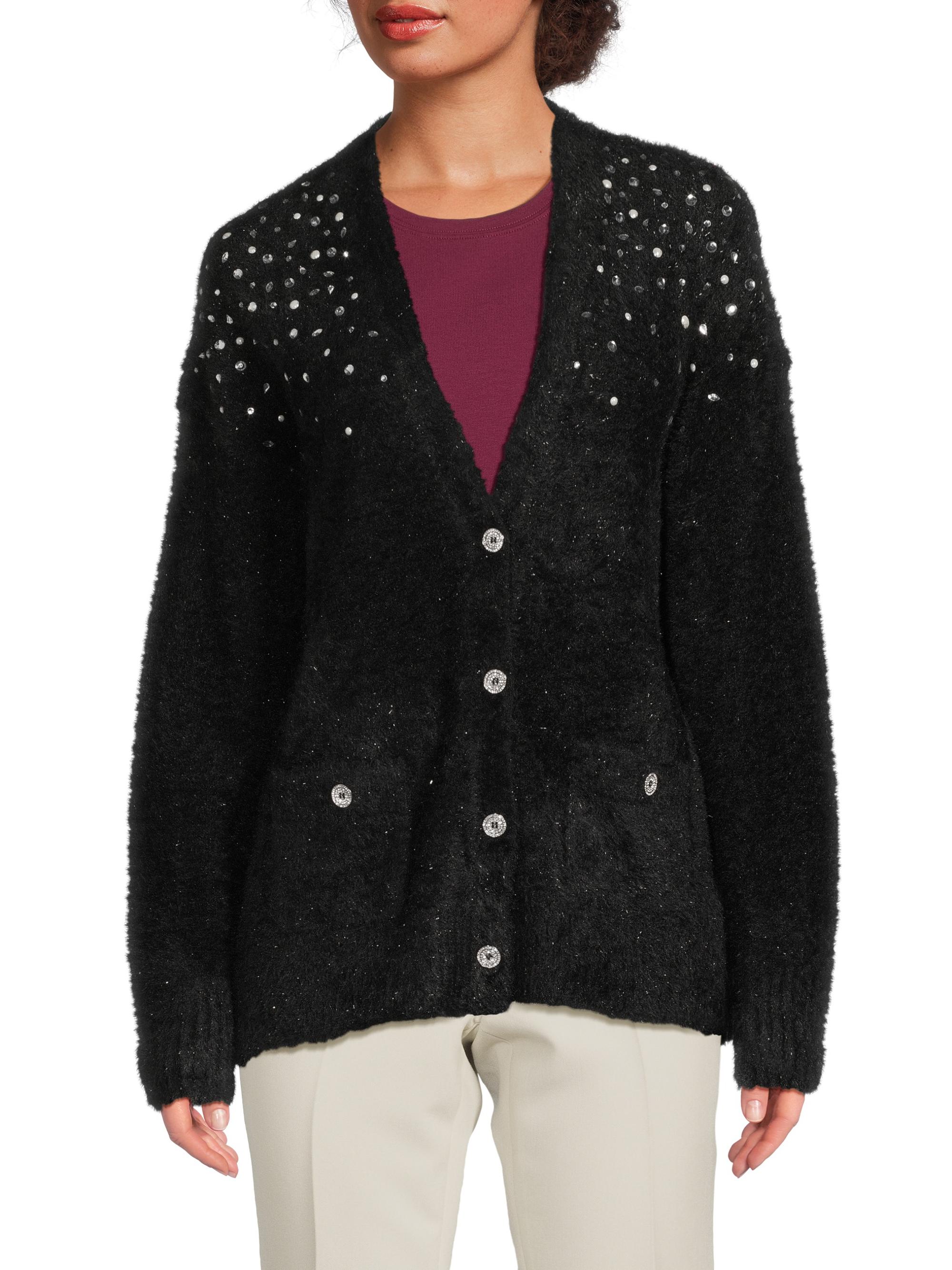 Click here for Karl Lagerfeld Paris Womens V-Neck Cardigan - Blac... prices