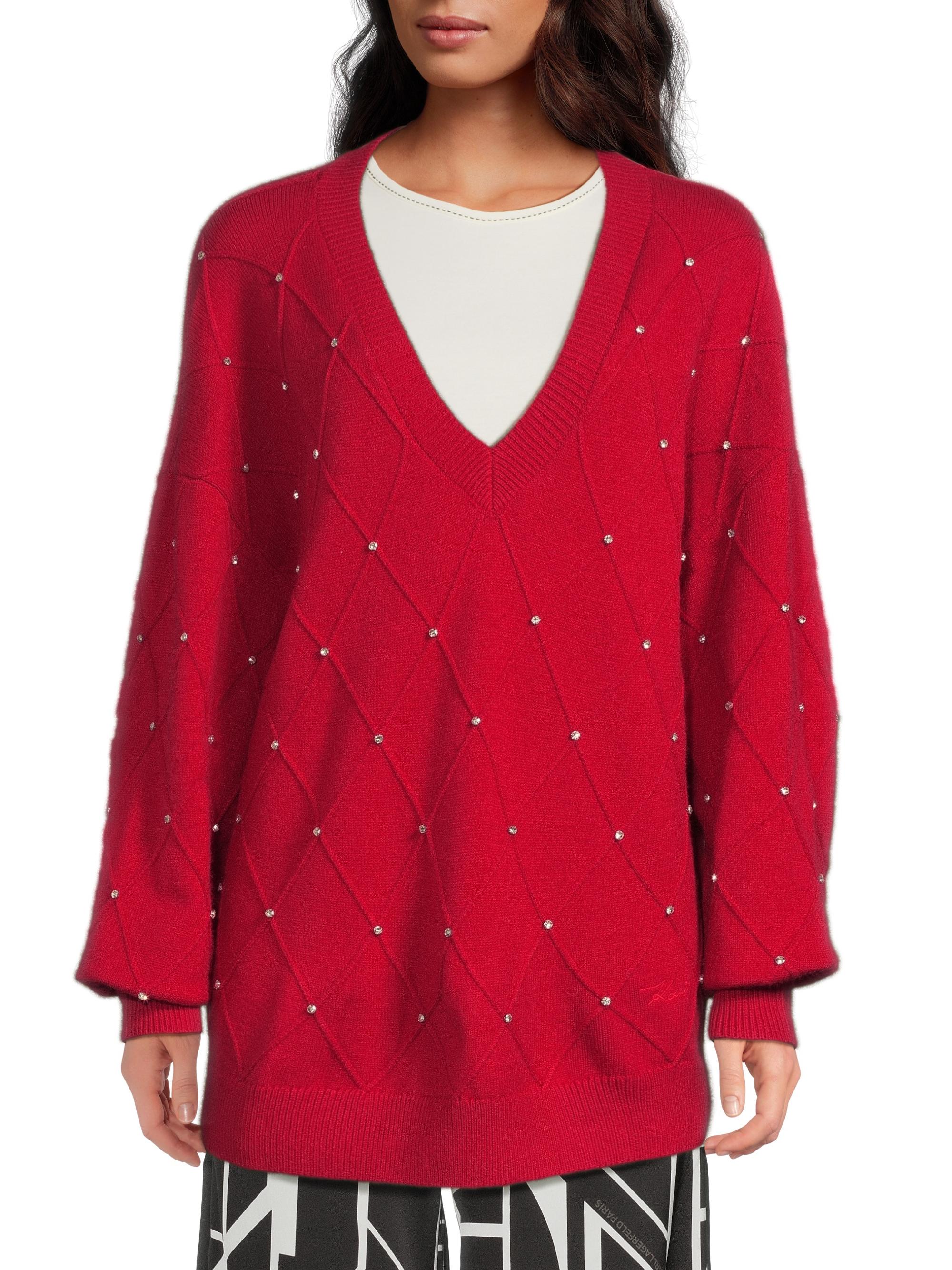 Click here for Karl Lagerfeld Paris Embellished V-Neck Sweater prices