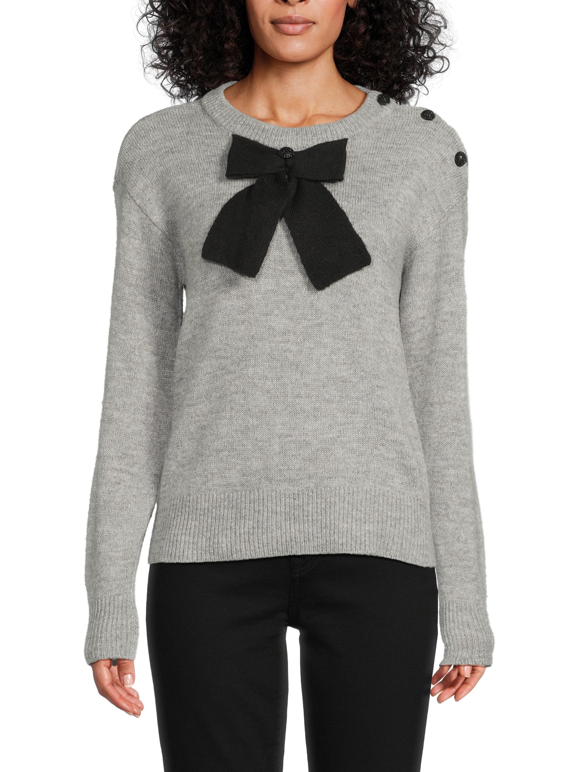 Click here for Karl Lagerfeld Paris Womens Bow Sweater - Heather... prices