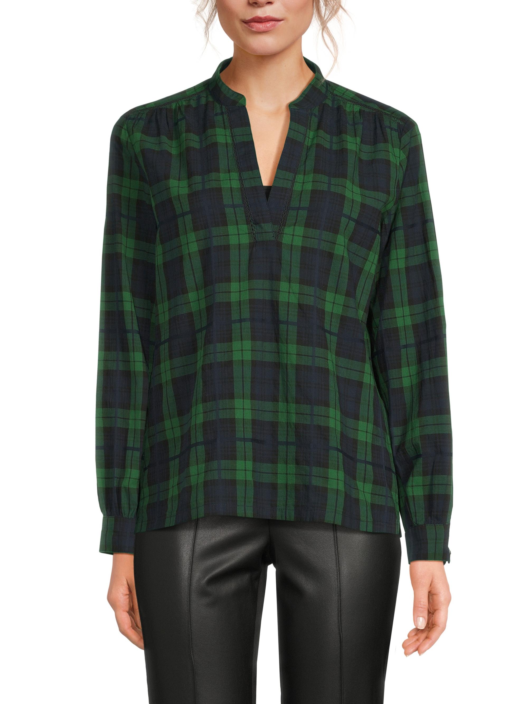 Click here for J. Mclaughlin Womens Tremblay Plaid Cotton Blouse... prices