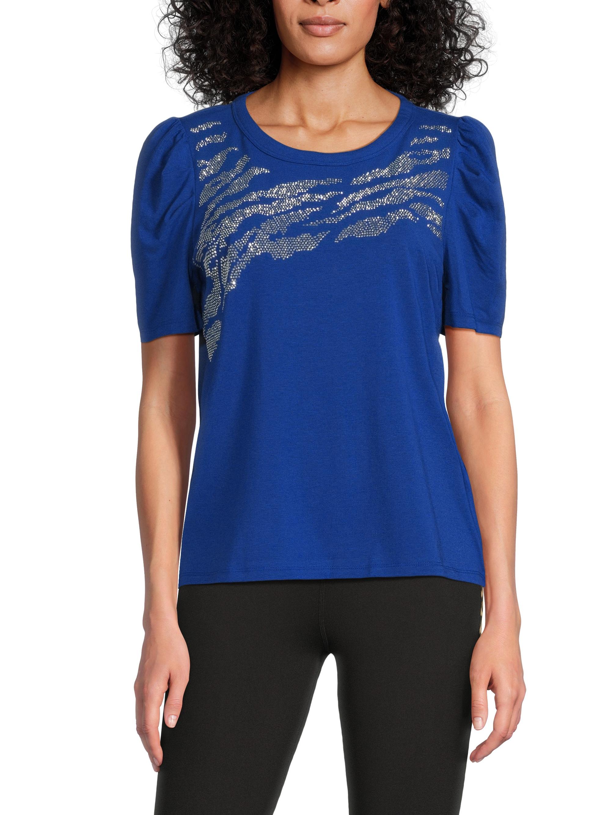 Click here for Dkny Womens Embellished Puff-Sleeve Cotton-Blend T... prices