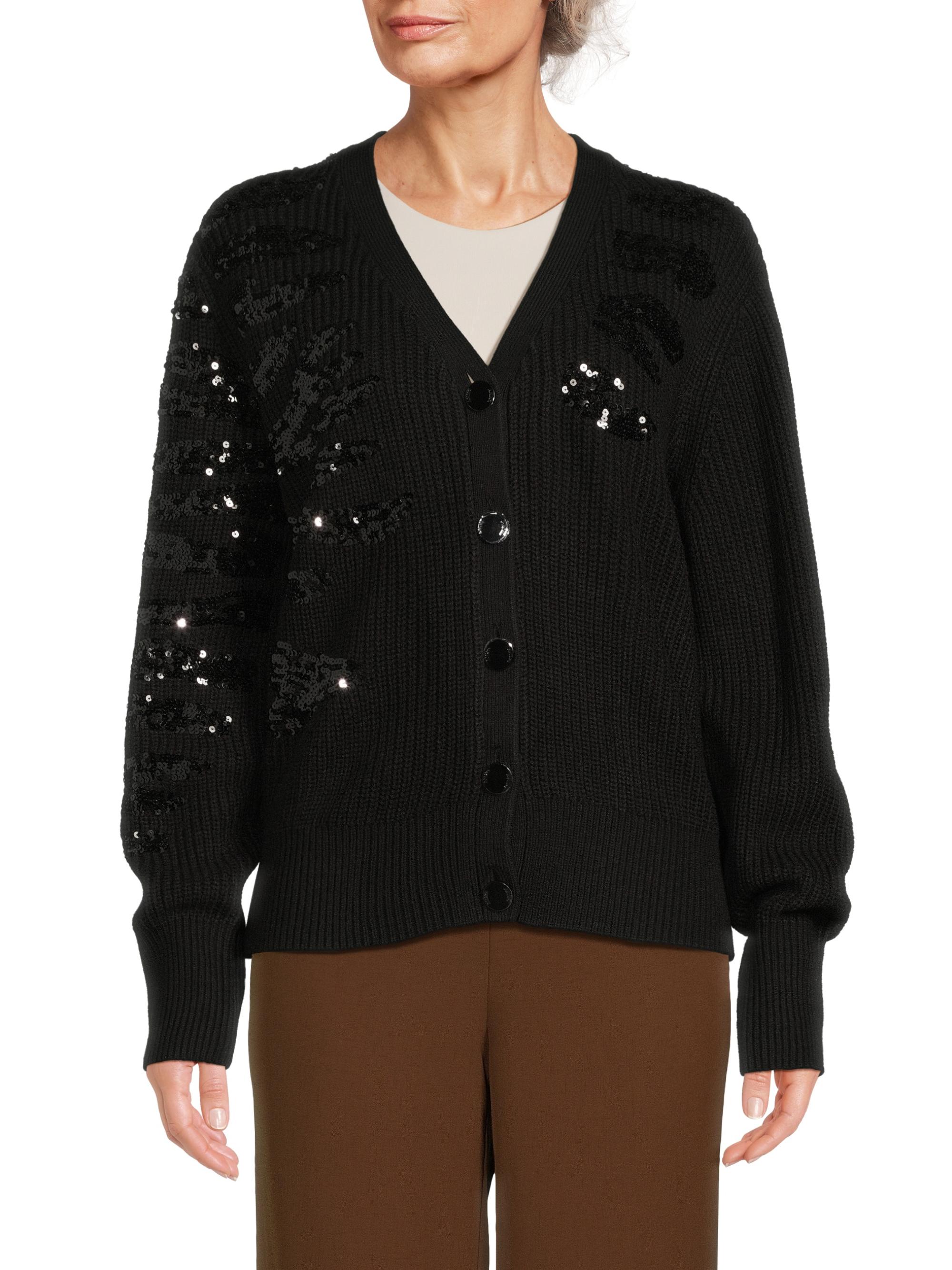 Click here for Dkny Womens Sequin Cardigan - Black - Size L prices