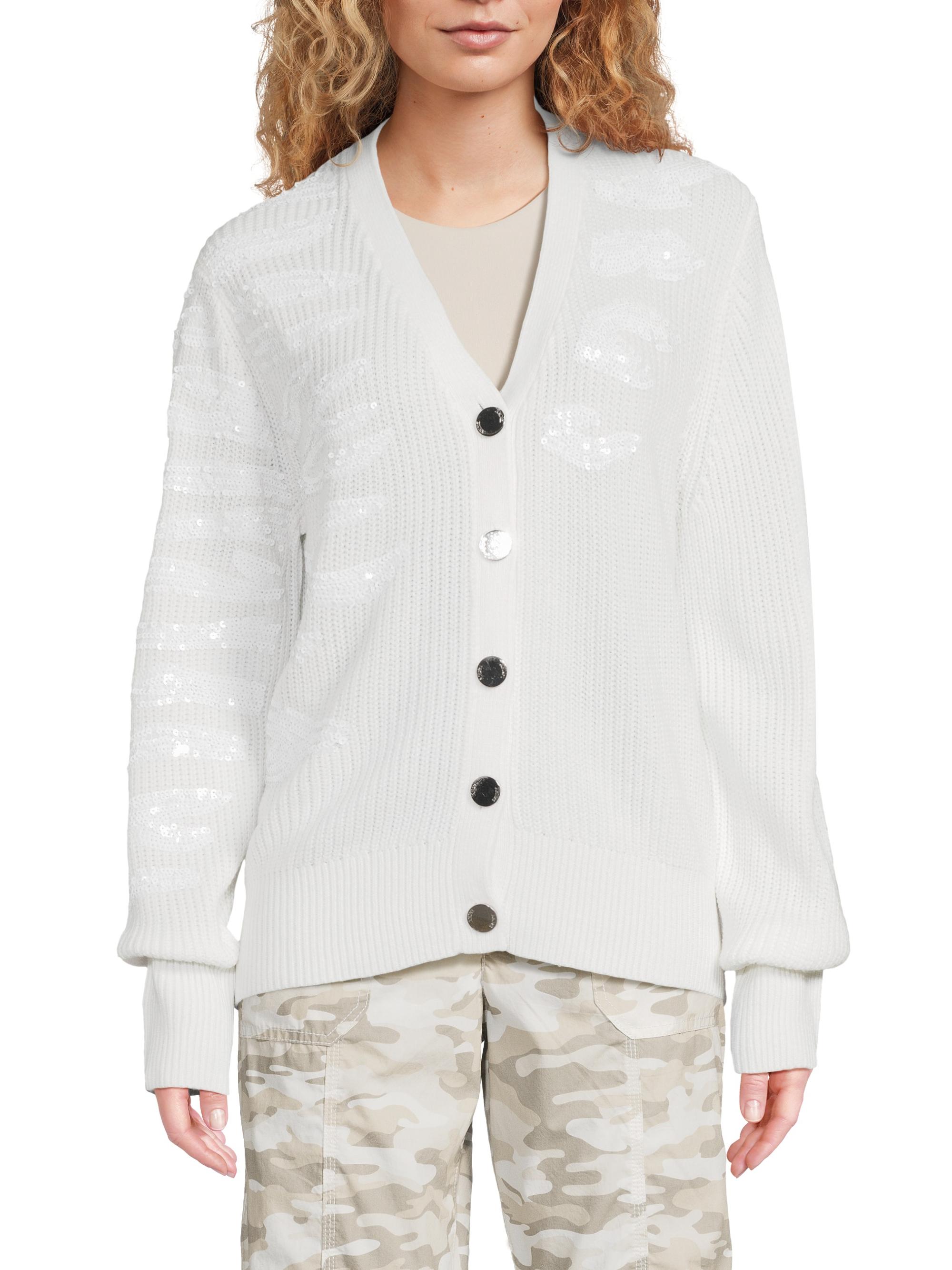 Click here for Dkny Womens Sequin Cardigan - Ivory - Size S prices