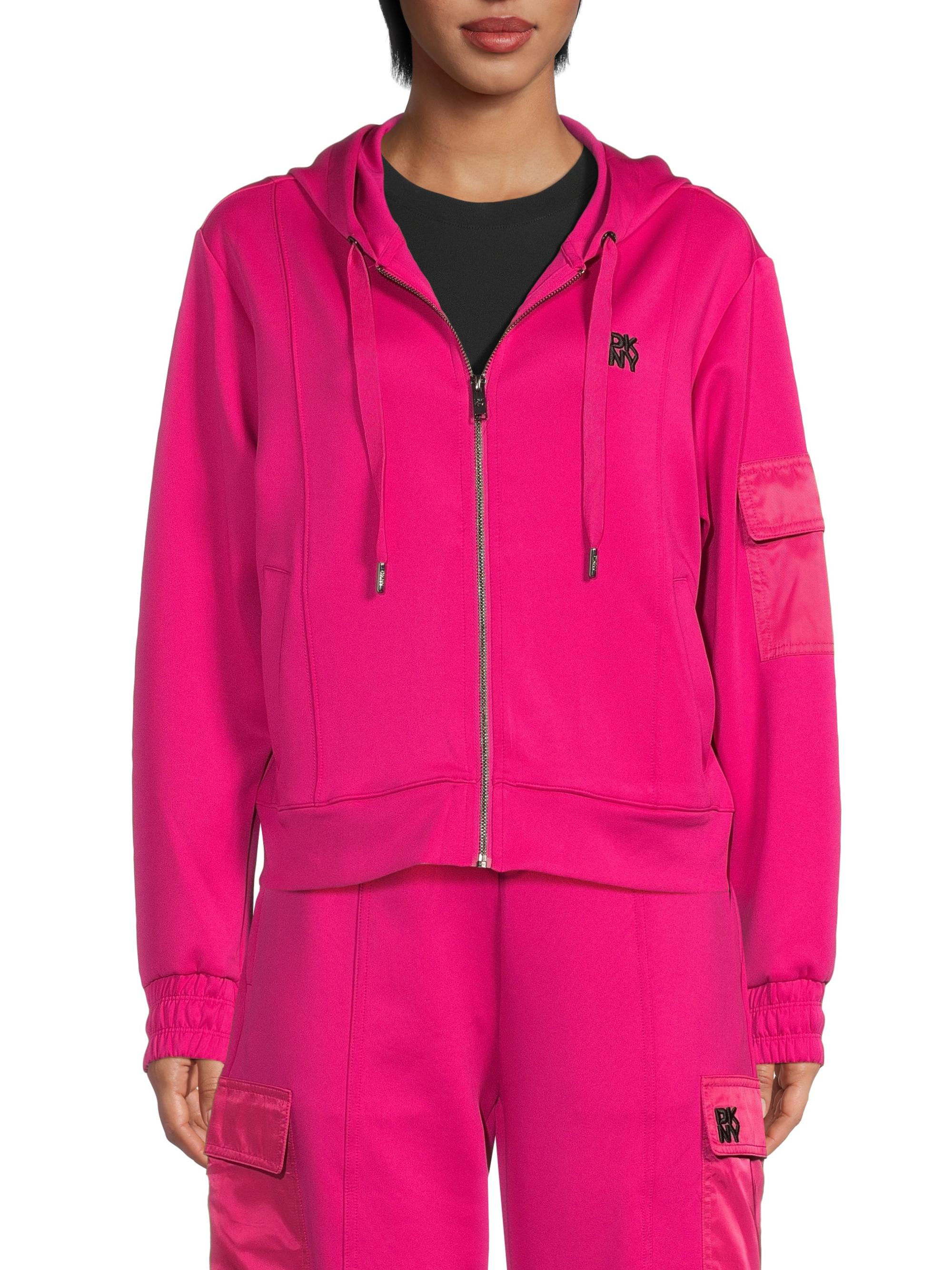 Click here for Dkny Womens Logo Patch Hooded Zip Jacket - Pink -... prices