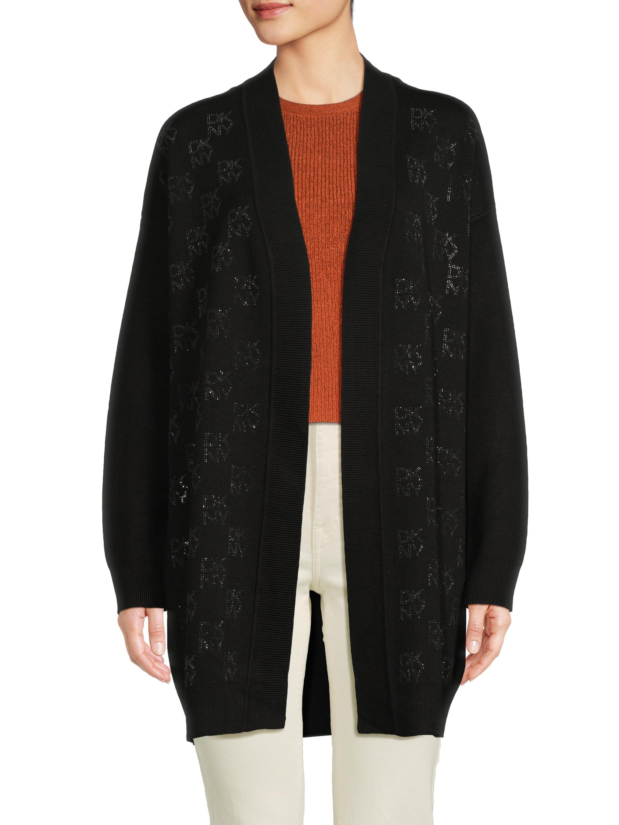 Click here for Dkny Womens Logo Embellished Longline Open-Front C... prices