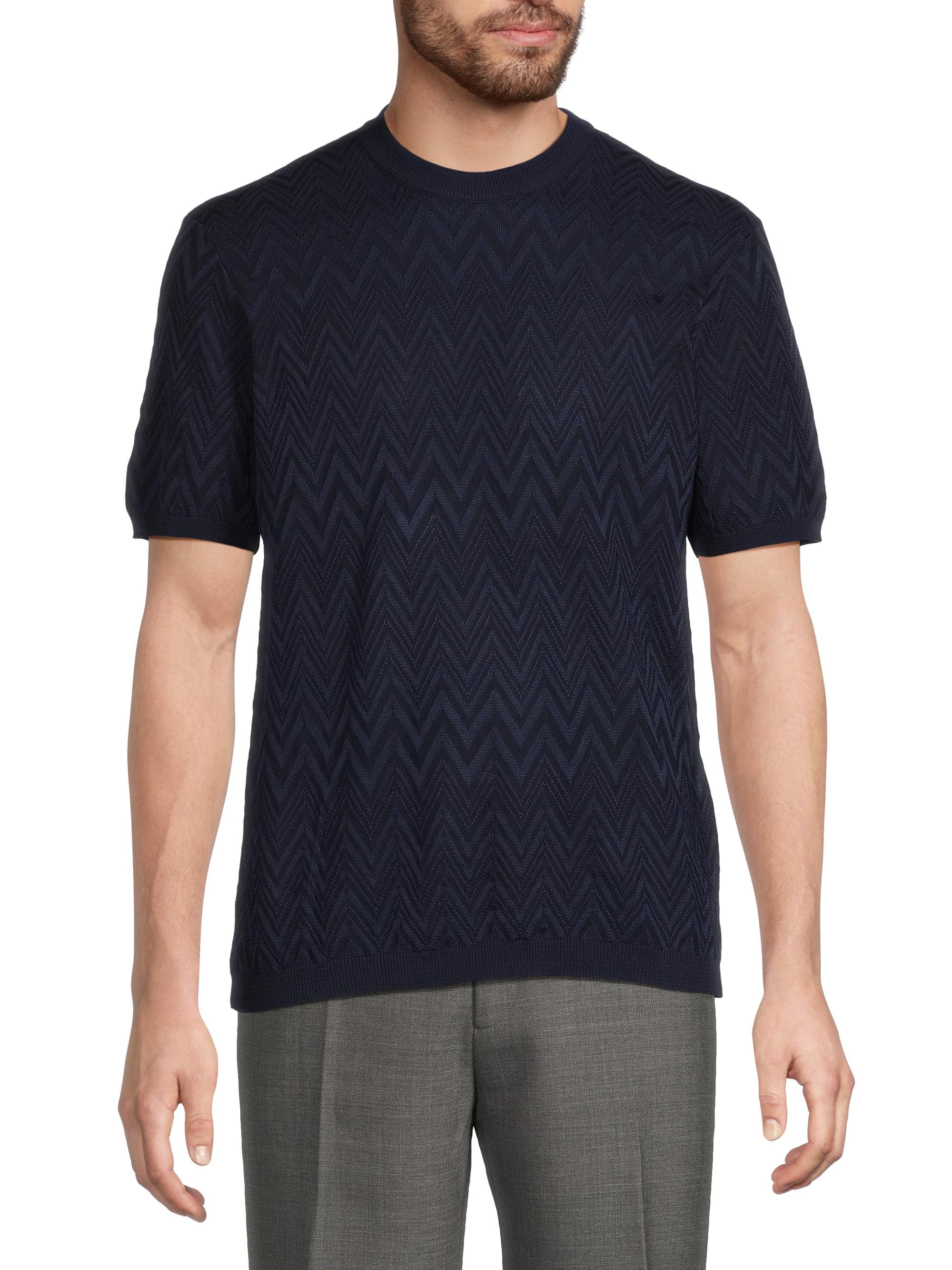 Click here for M Missoni Mens Zigzag Short-Sleeve Cotton-Blend Sw... prices