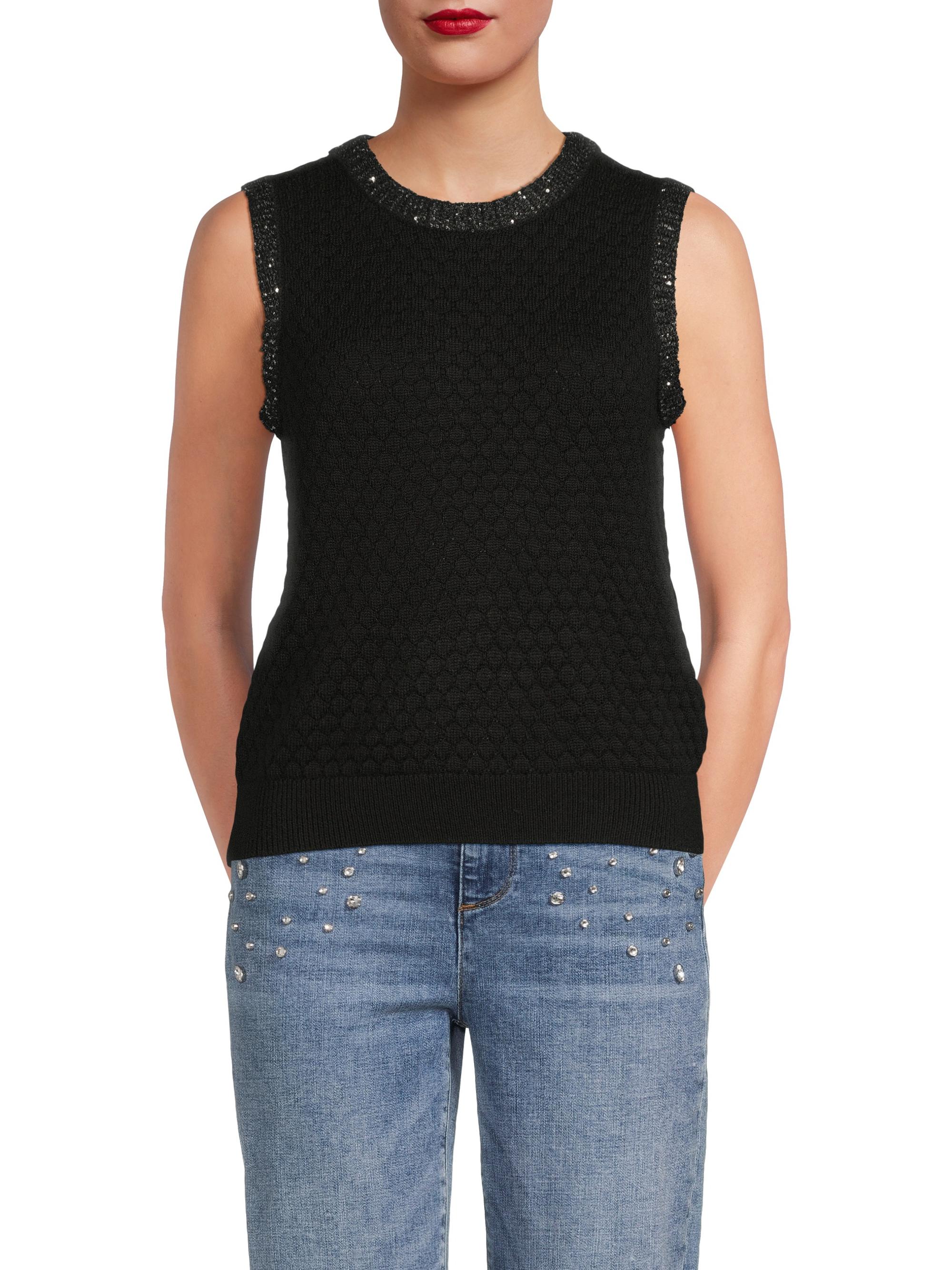 Karl Lagerfeld Paris Womens Sequin-Embellished Honeycomb Vest - Black - Size M