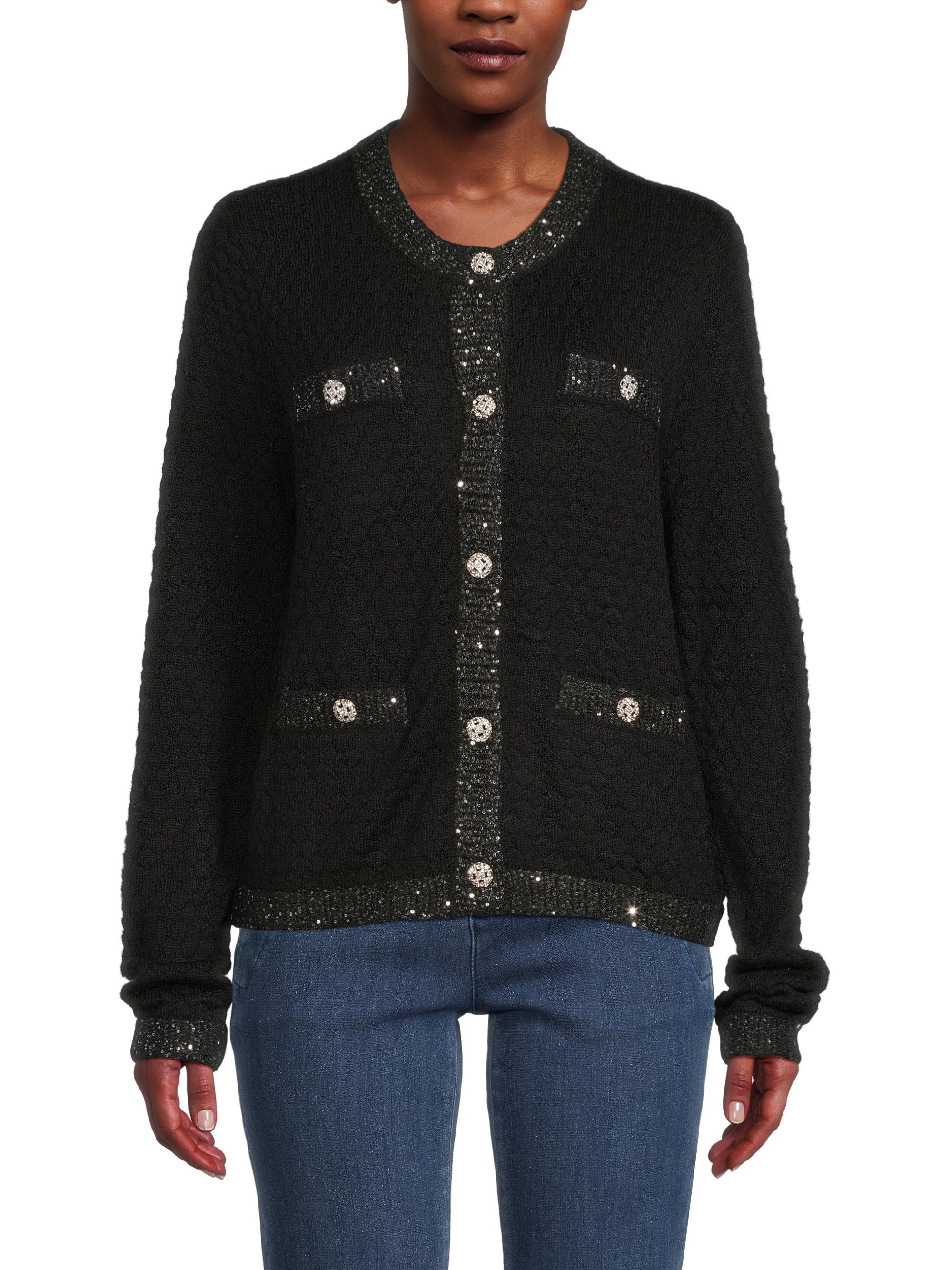 Click here for Karl Lagerfeld Paris Womens Textured Cardigan - Bl... prices