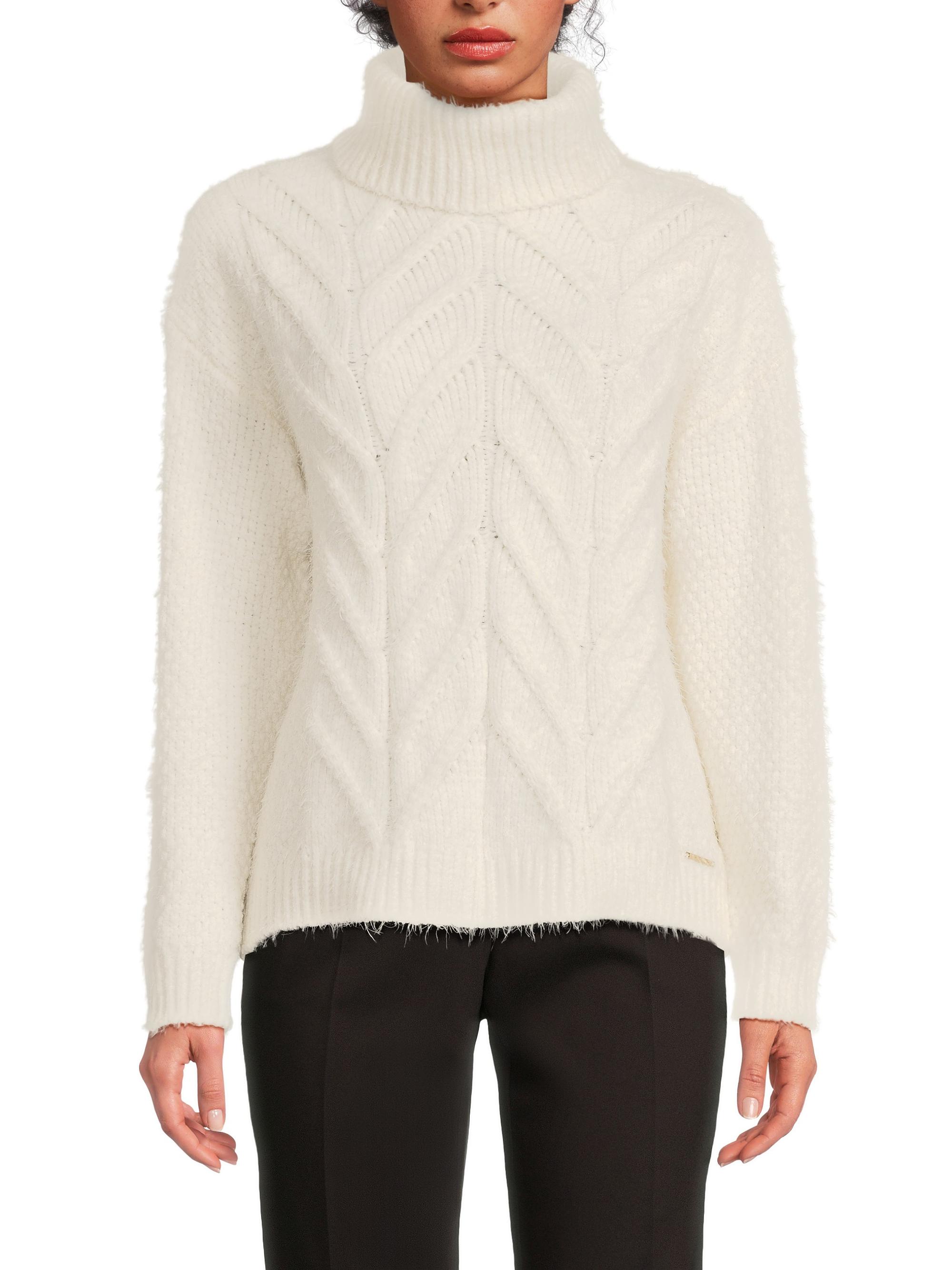 Click here for Halston Womens High-Neck Cable-Knit Sweater - Crea... prices