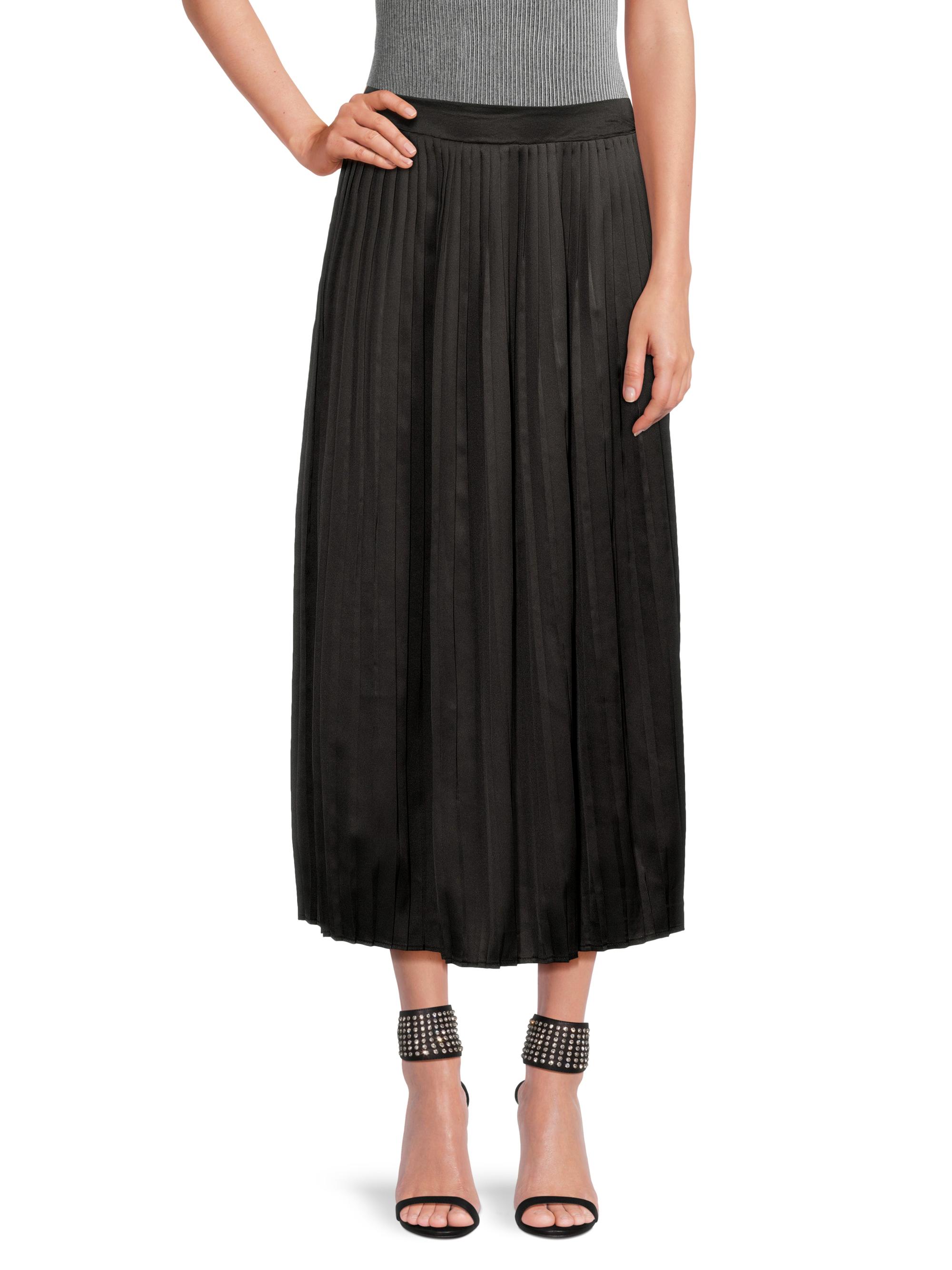 Click here for Lea & Viola Womens Satin Pleated Midi-Skirt - Blac... prices