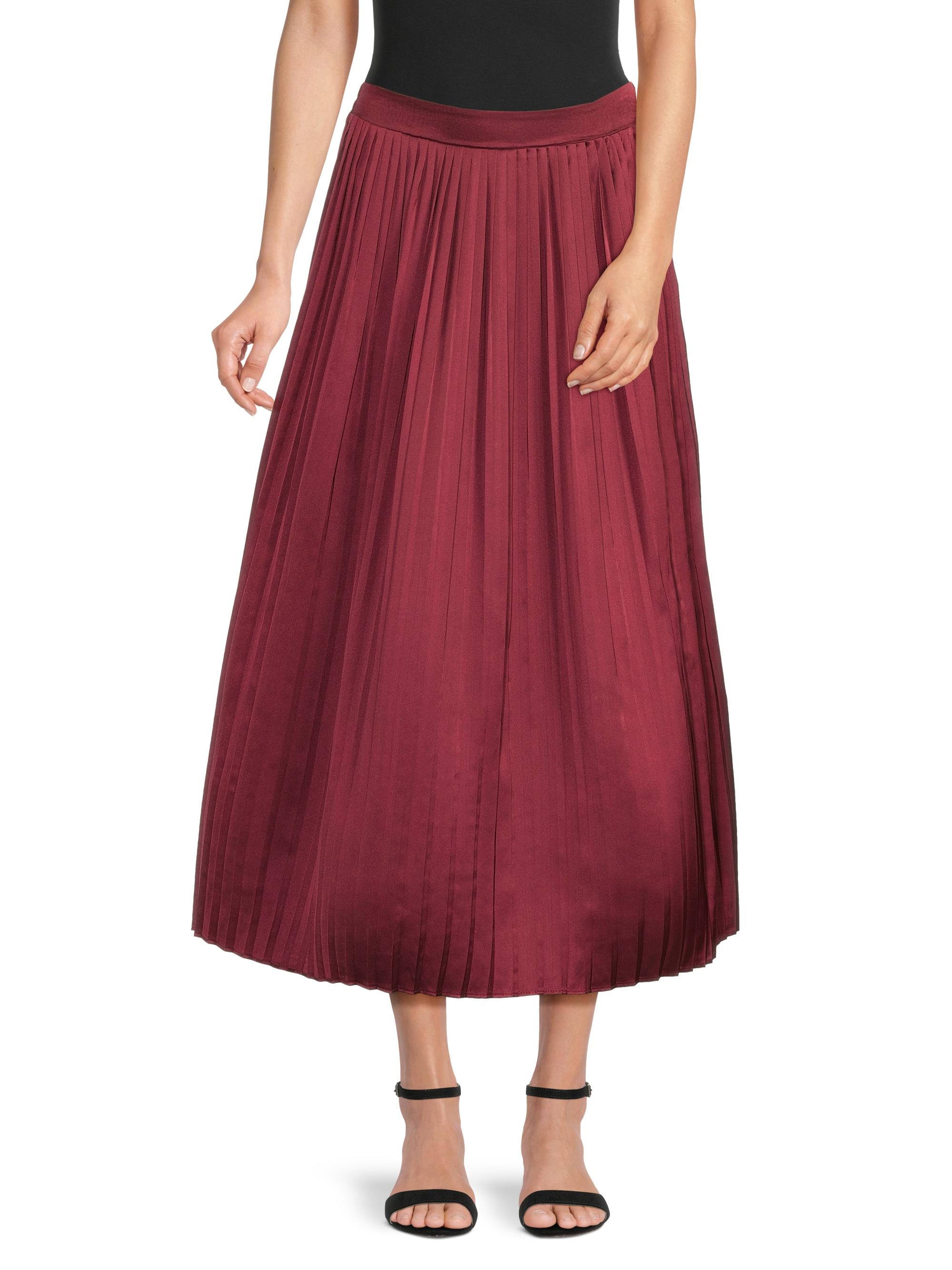 Click here for Lea & Viola Womens Satin Pleated Midi-Skirt - Burg... prices