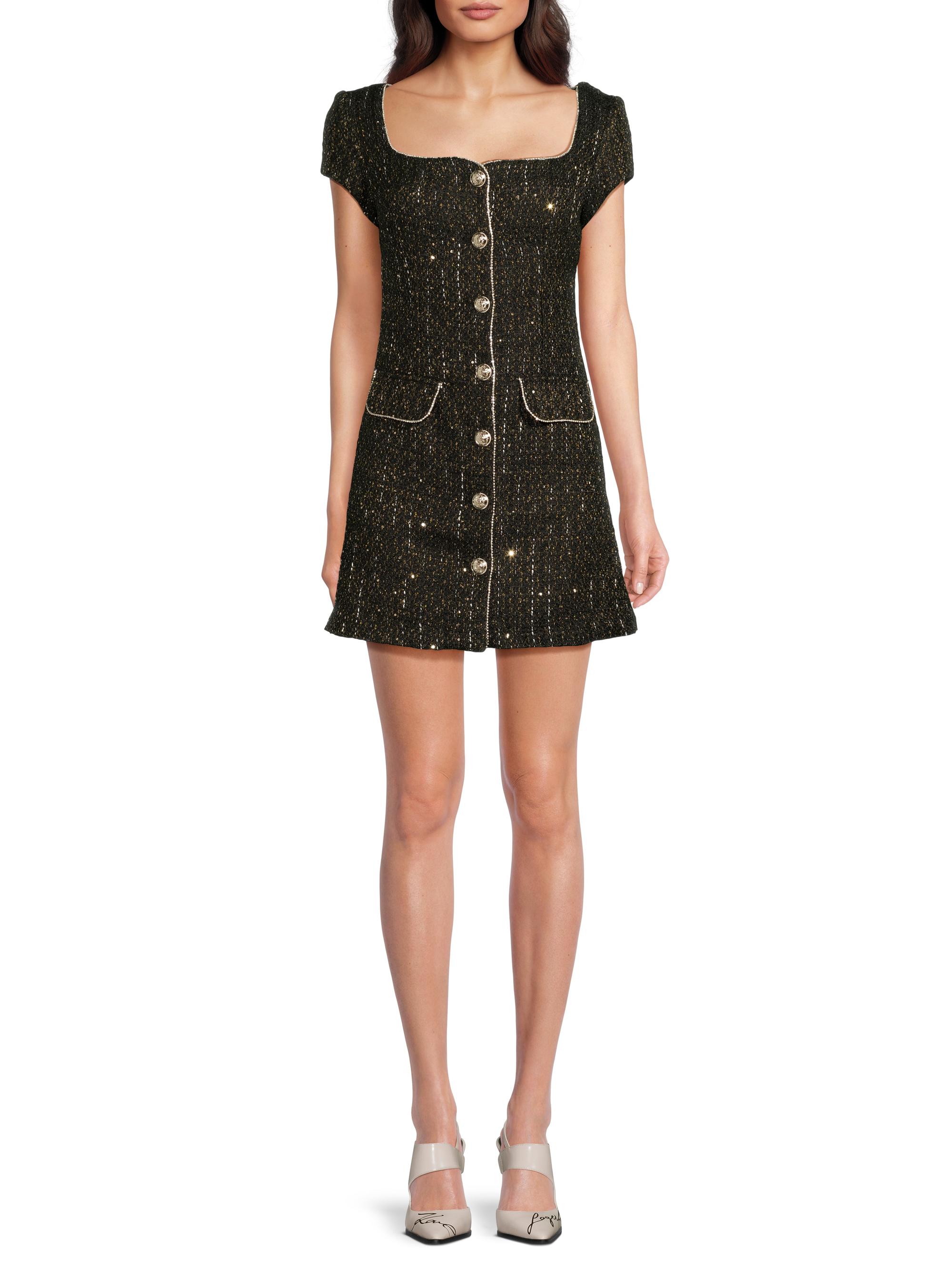 Click here for Lea & Viola Womens Tweed Button Minidress - Black... prices