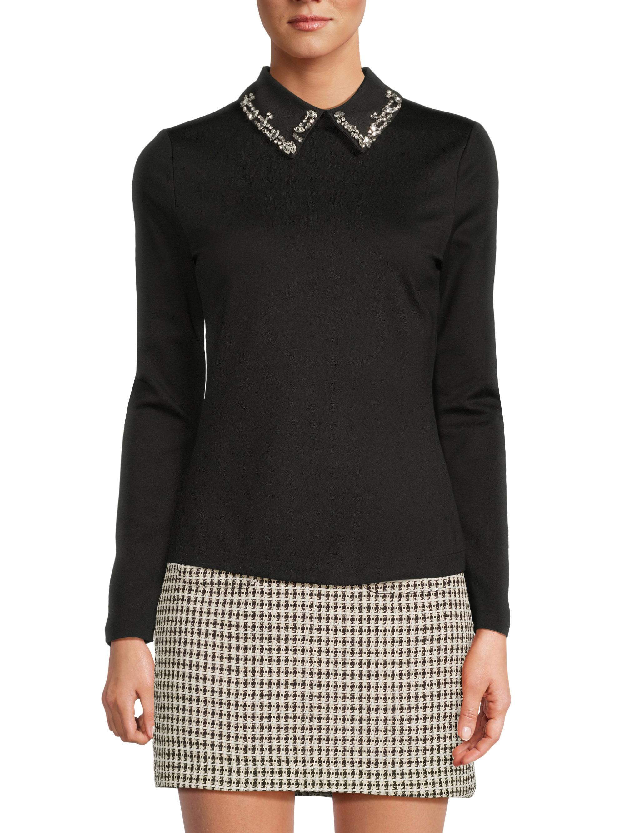 Click here for Lea & Viola Womens Embellished-Collar Knit Top - B... prices