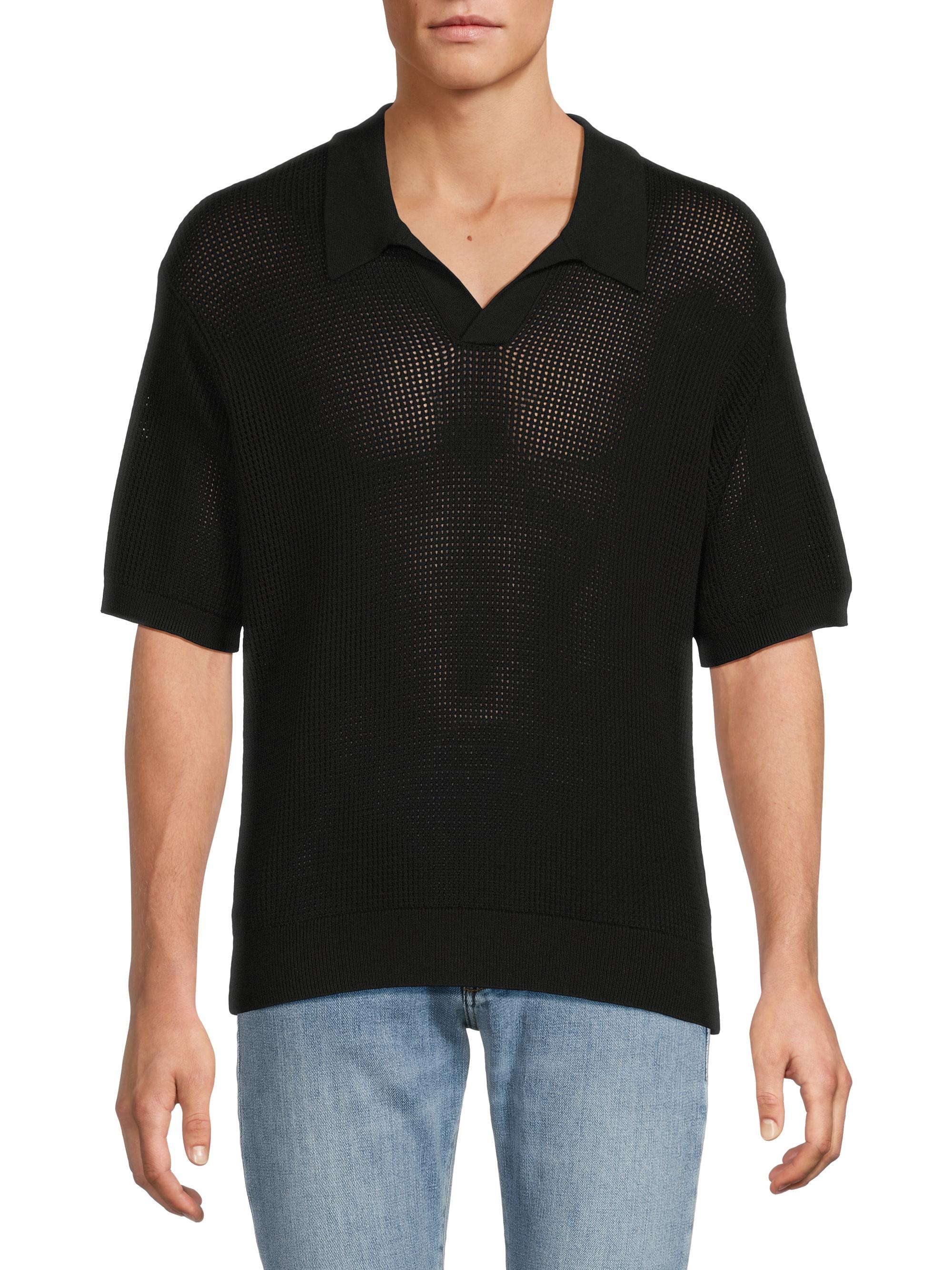 Click here for Frame Mens Open-Weave Polo Shirt - Black - Size M prices
