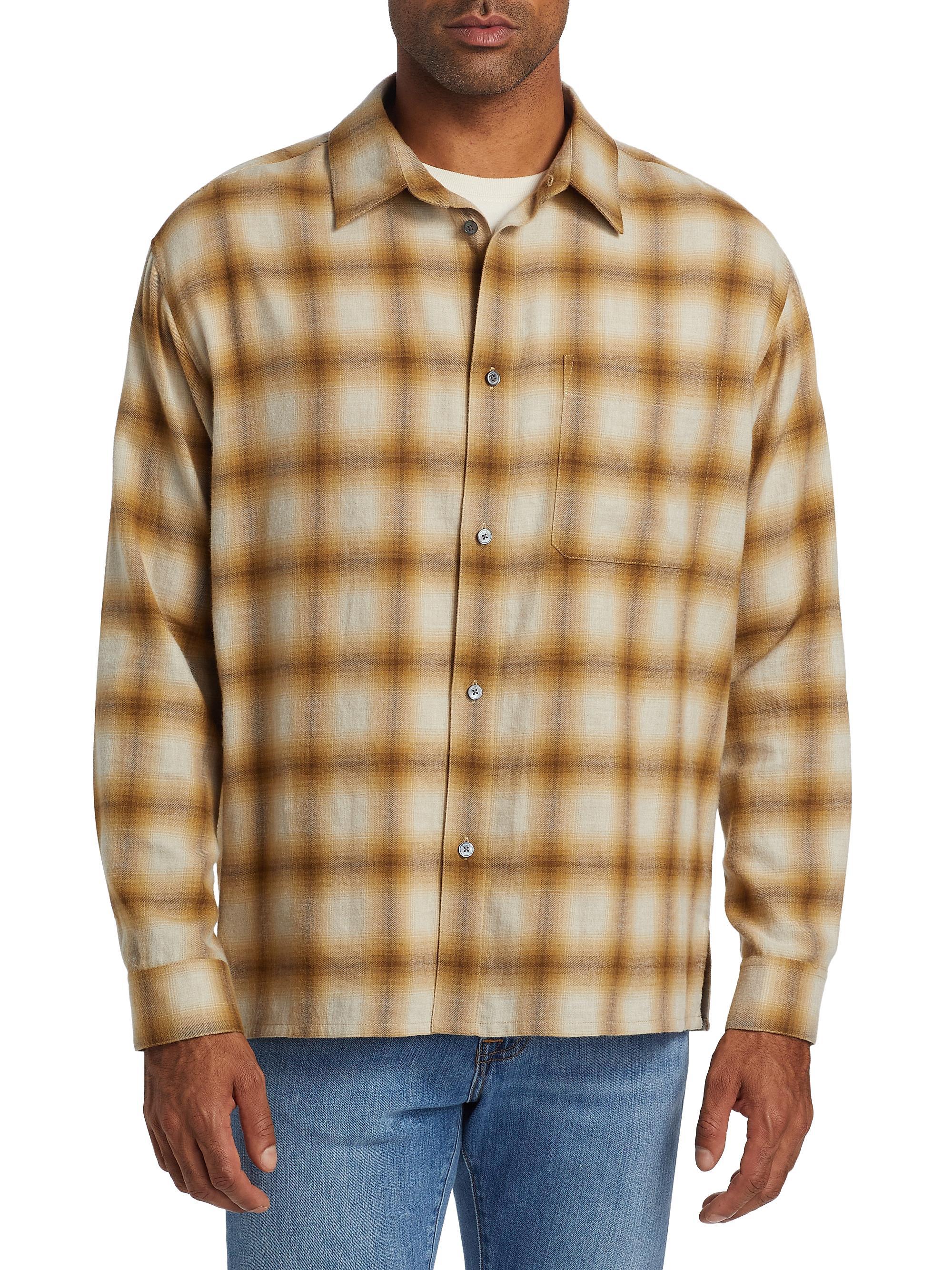 Click here for Frame Mens Plaid Cotton-Wool Shirt - Tan Plaid - S... prices