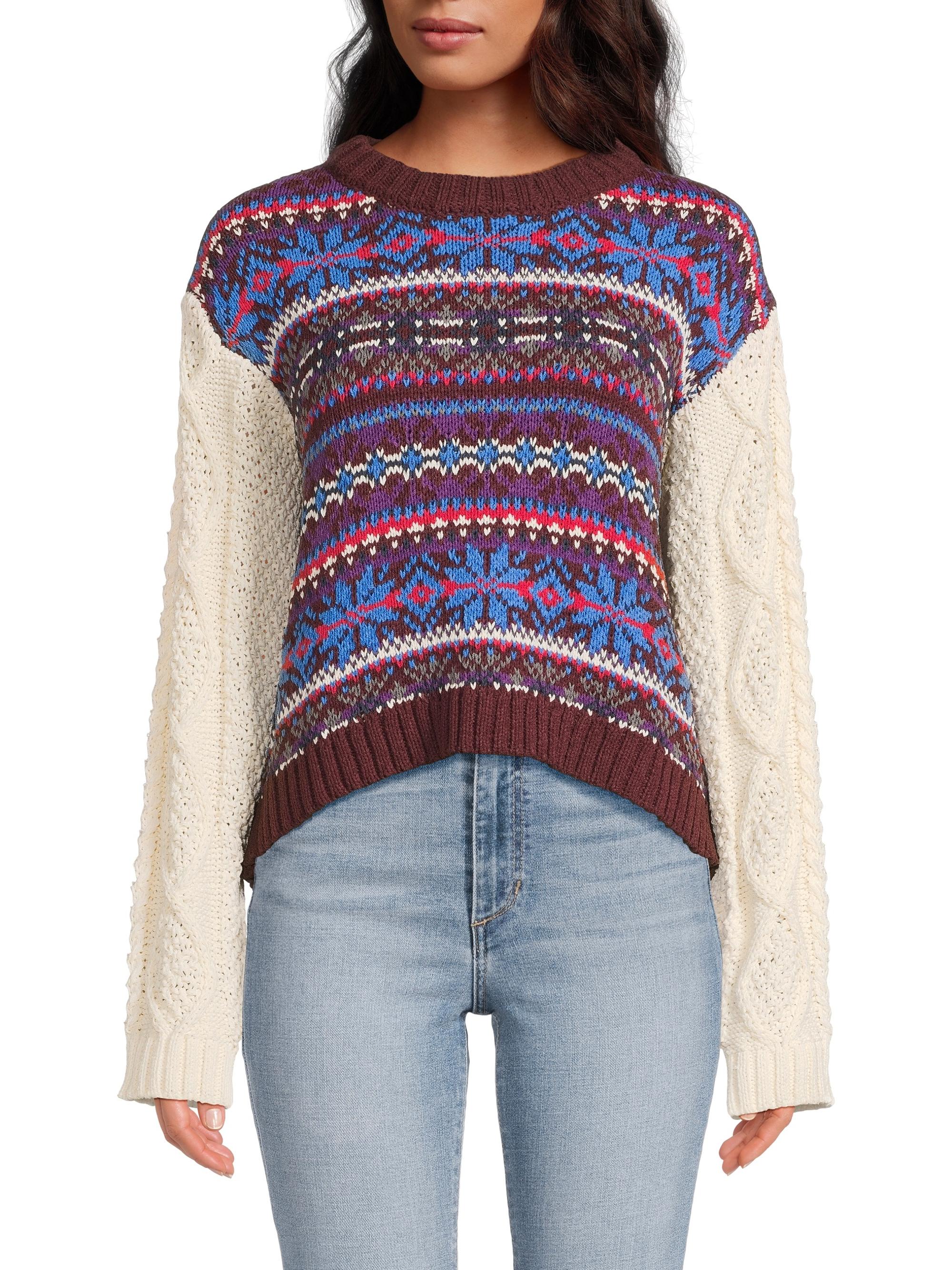 Click here for Lea & Viola Womens Cable-Knit Fair-Isle Sweater -... prices