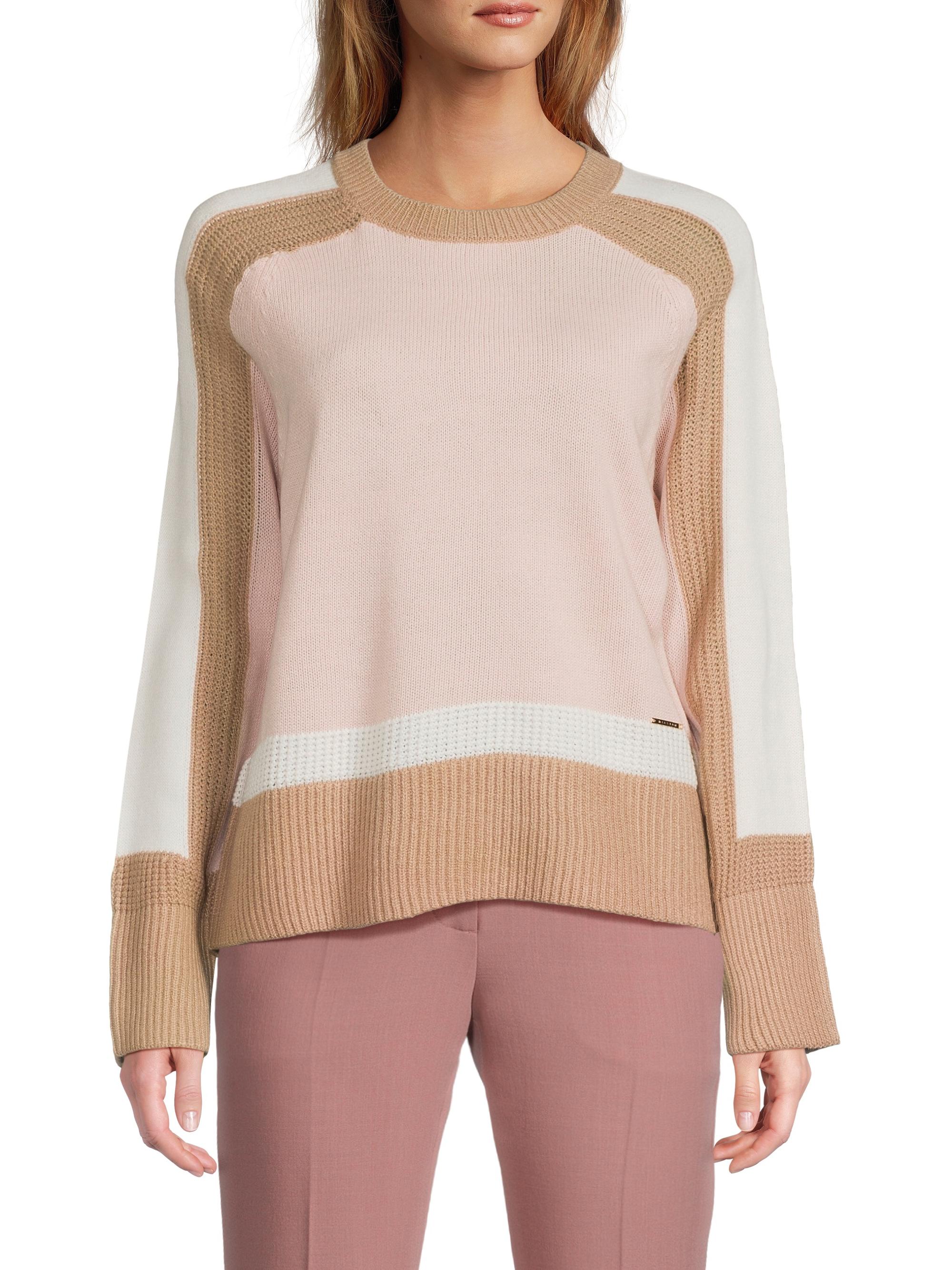 Click here for Halston Womens Mixed-Stitch Colorblocked Sweater -... prices