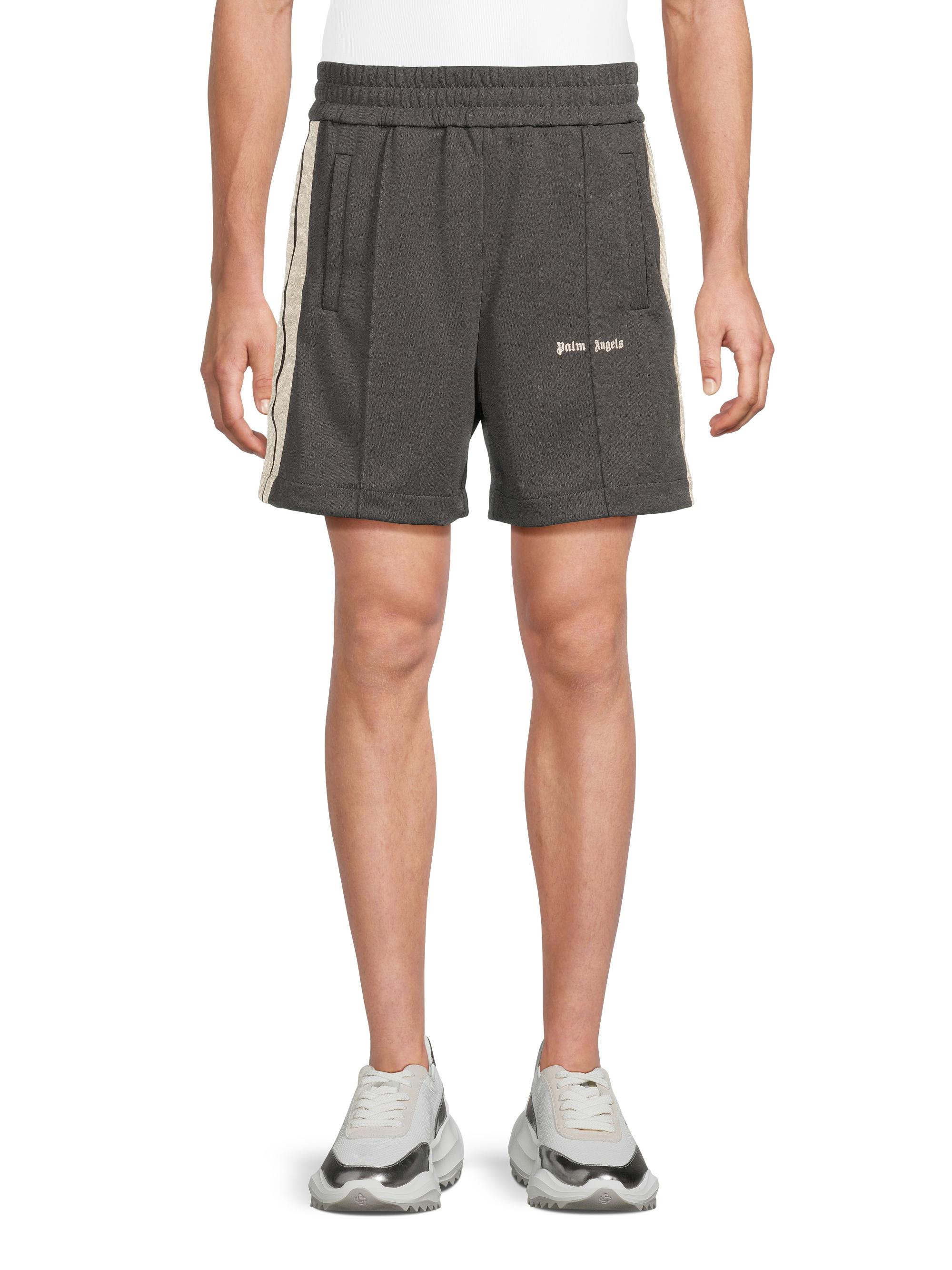Click here for Palm Angels Mens Striped Logo Classic Track Shorts... prices