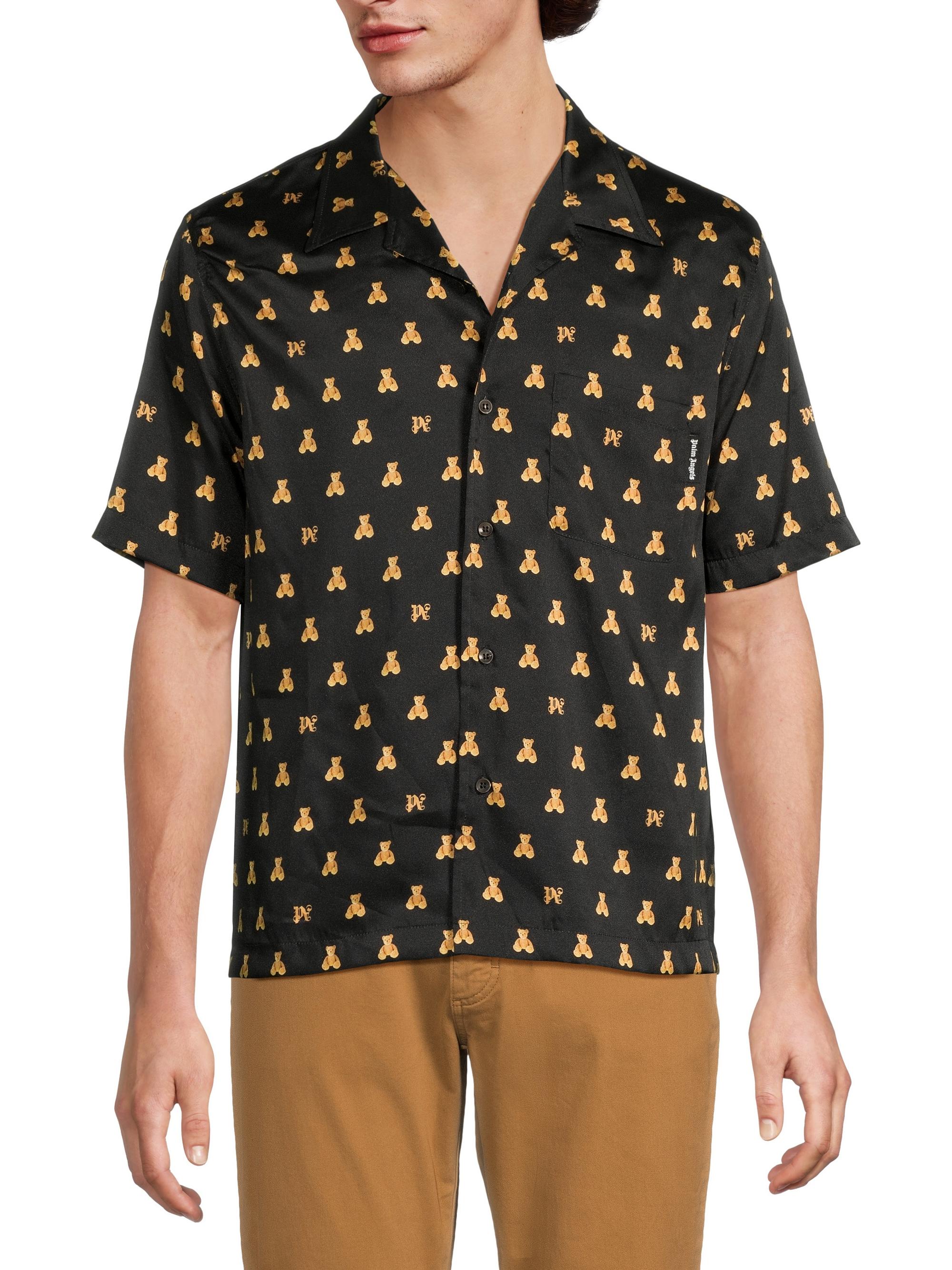 Click here for Palm Angels Mens Teddy Print Camp Shirt - Black -... prices