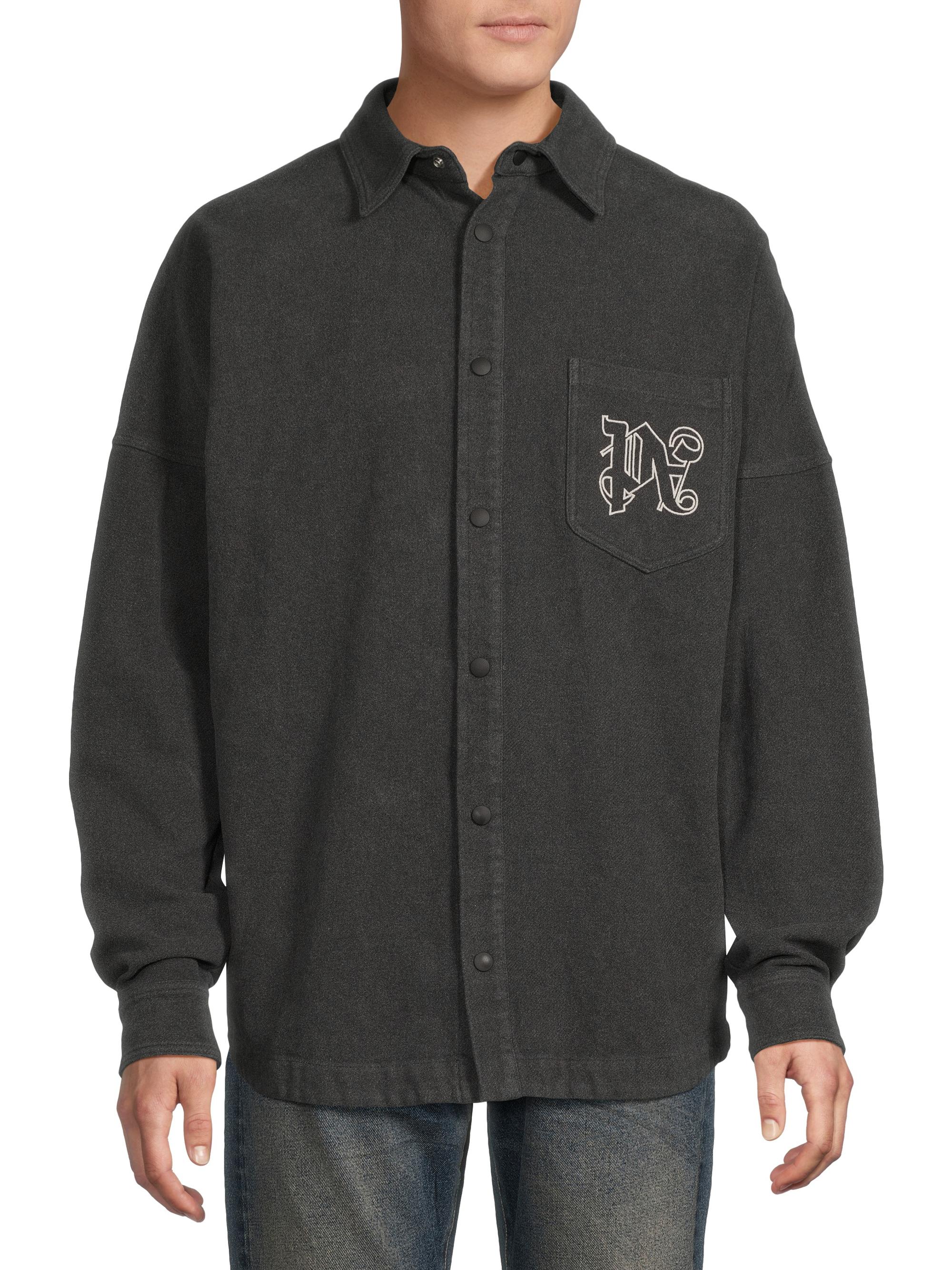 Click here for Palm Angels Mens Logo Cotton Overshirt - Anthracit... prices