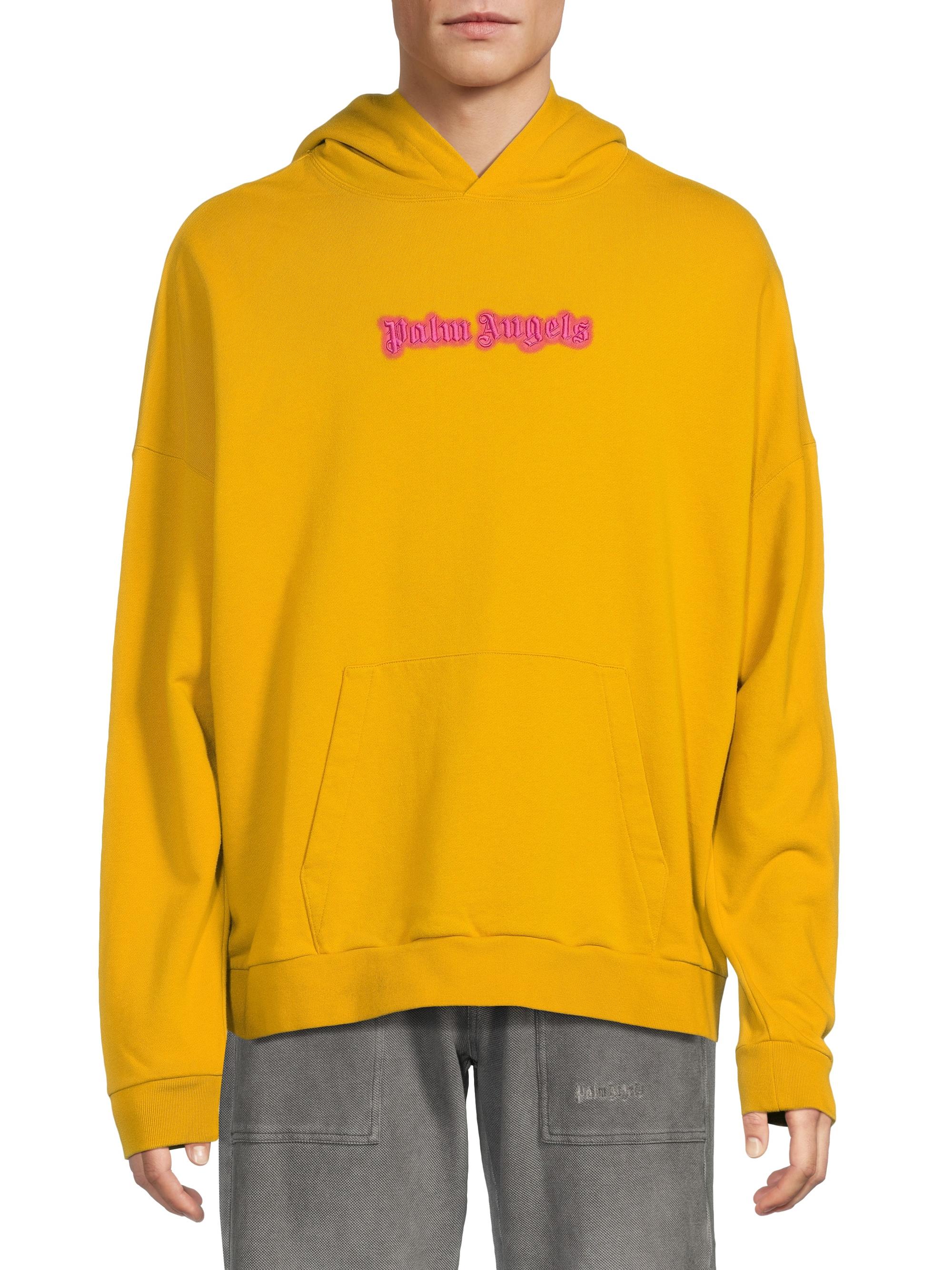 Click here for Palm Angels Mens Neon Logo Cotton Drop Shoulder Ho... prices