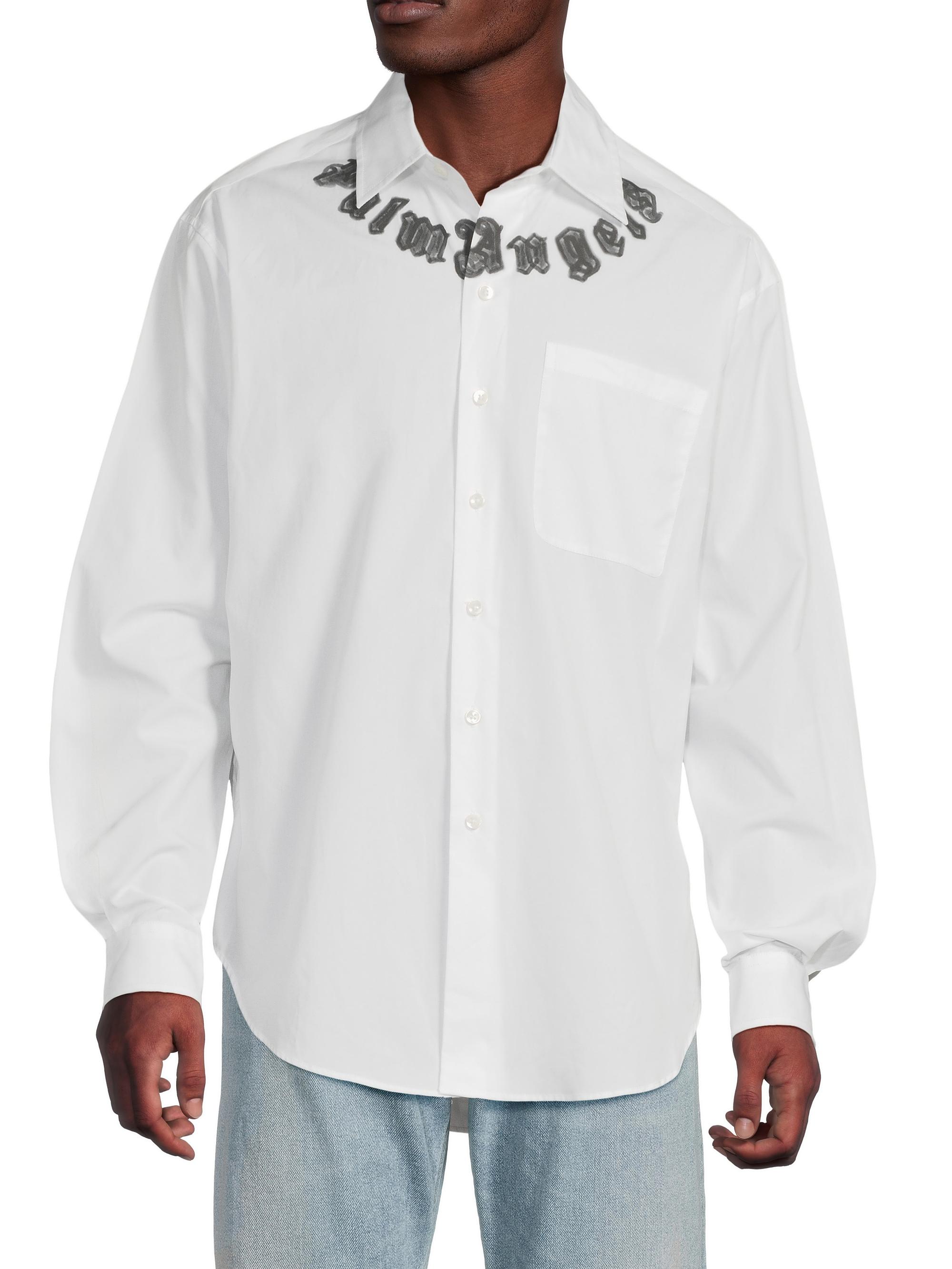 Click here for Palm Angels Mens Neck Logo Embroidered Cotton Shir... prices