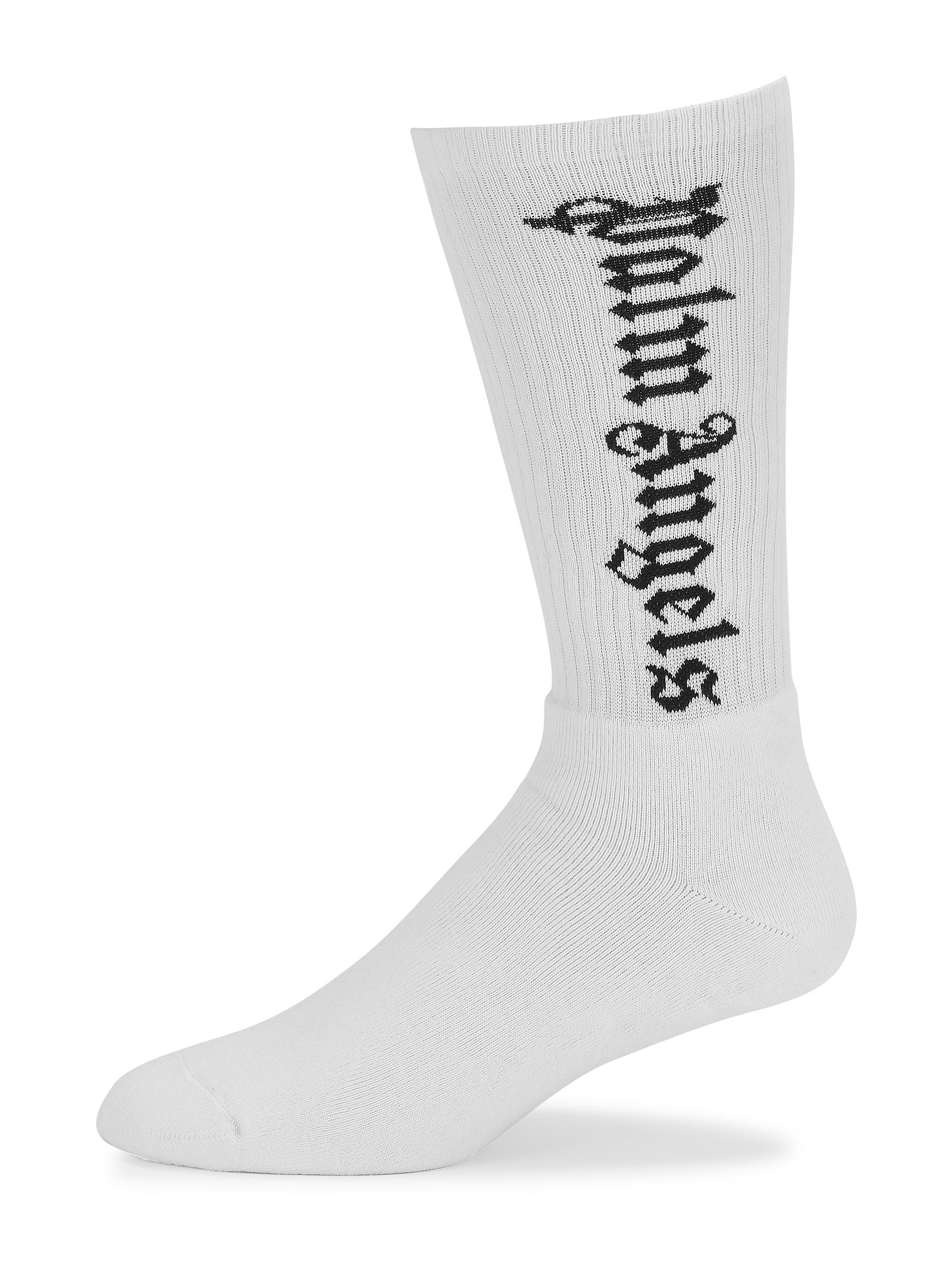 Click here for Palm Angels Mens Vertical Logo Calf Socks - White... prices