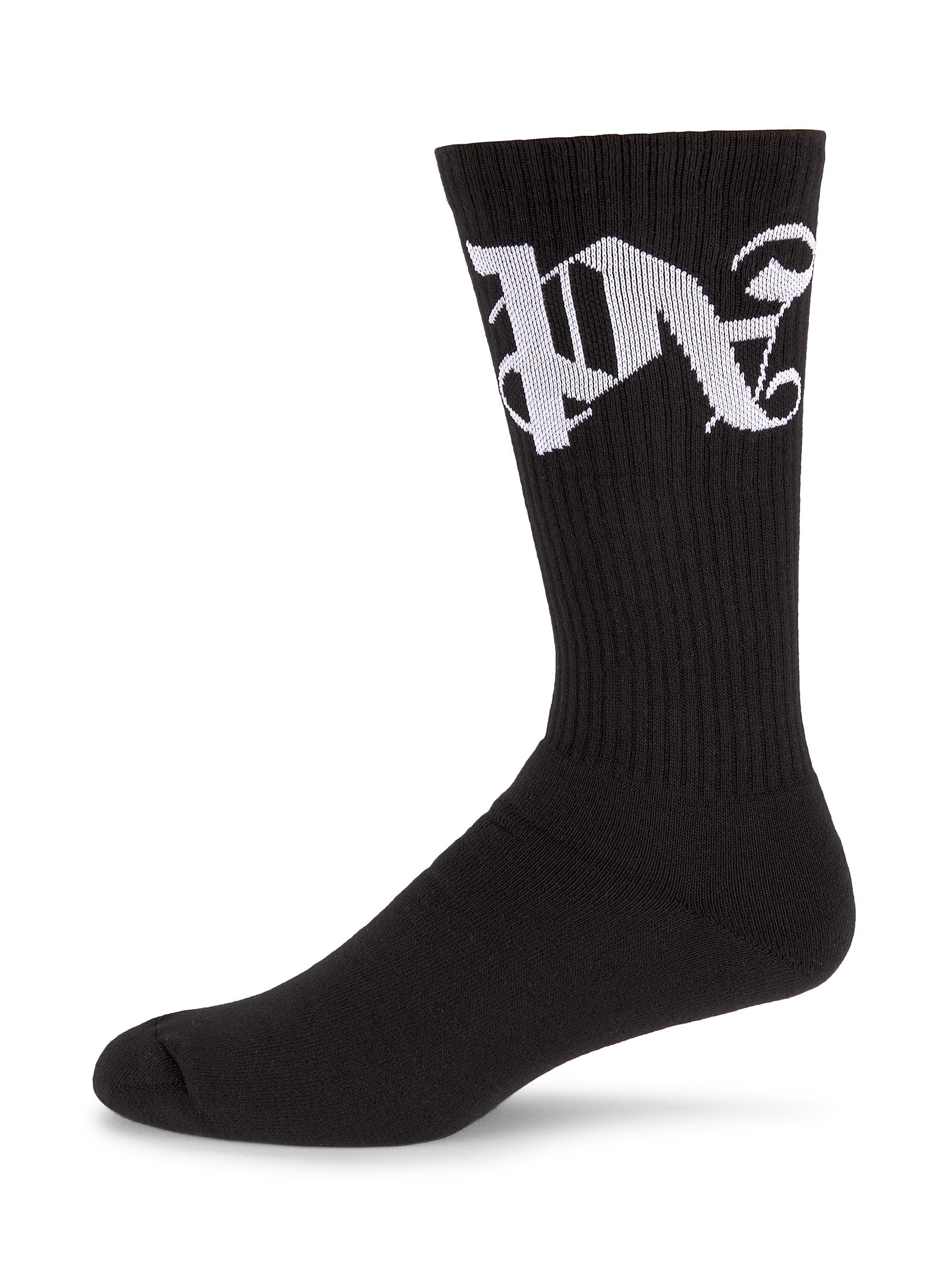 Click here for Palm Angels Mens Monogram Cotton-Blend Socks - Bla... prices