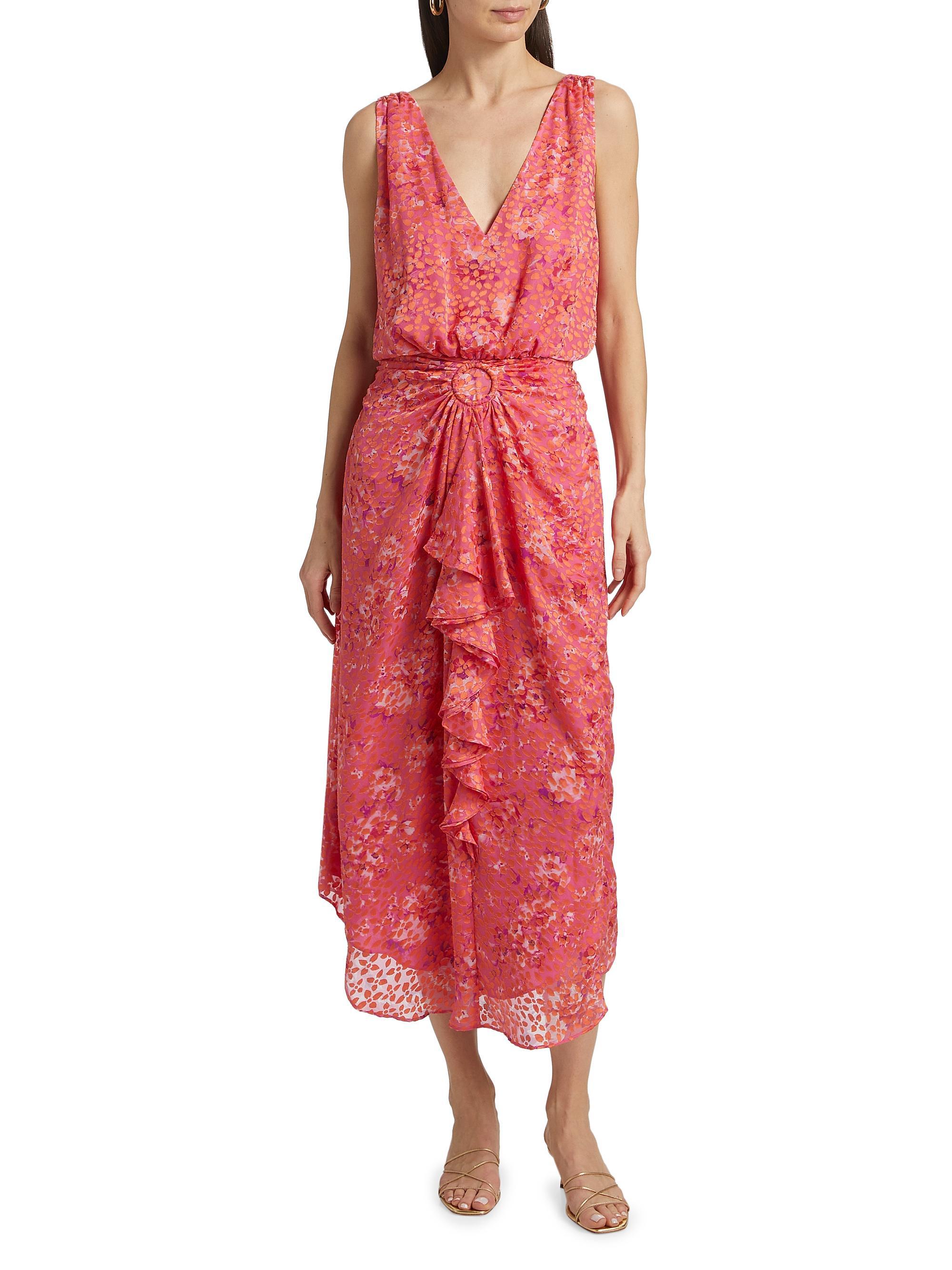 Click here for Ramy Brook Womens Athena Floral Gathered-Front Sle... prices