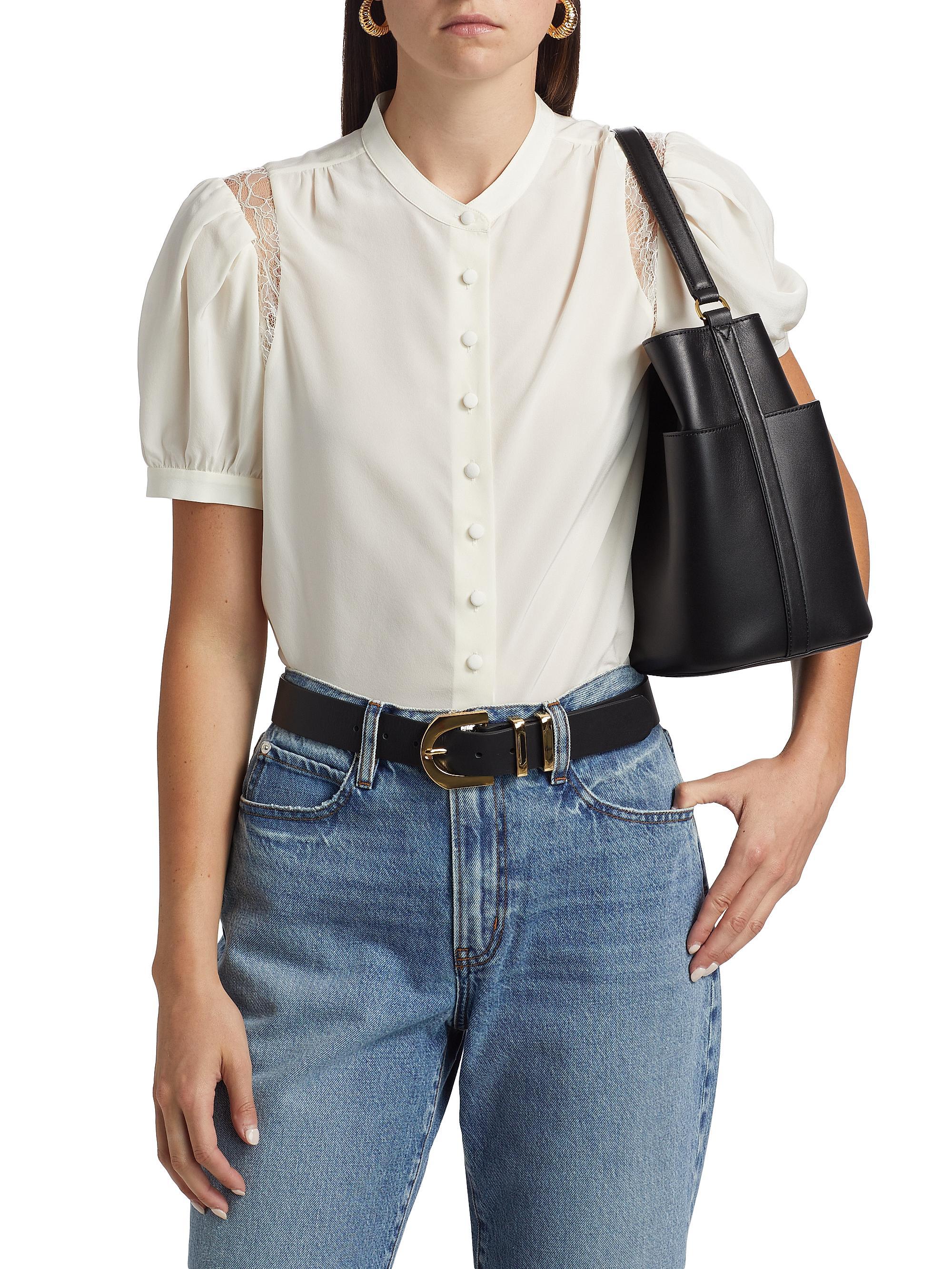 Click here for Frame Womens Lace Shoulder Inset Blouse - Cream -... prices