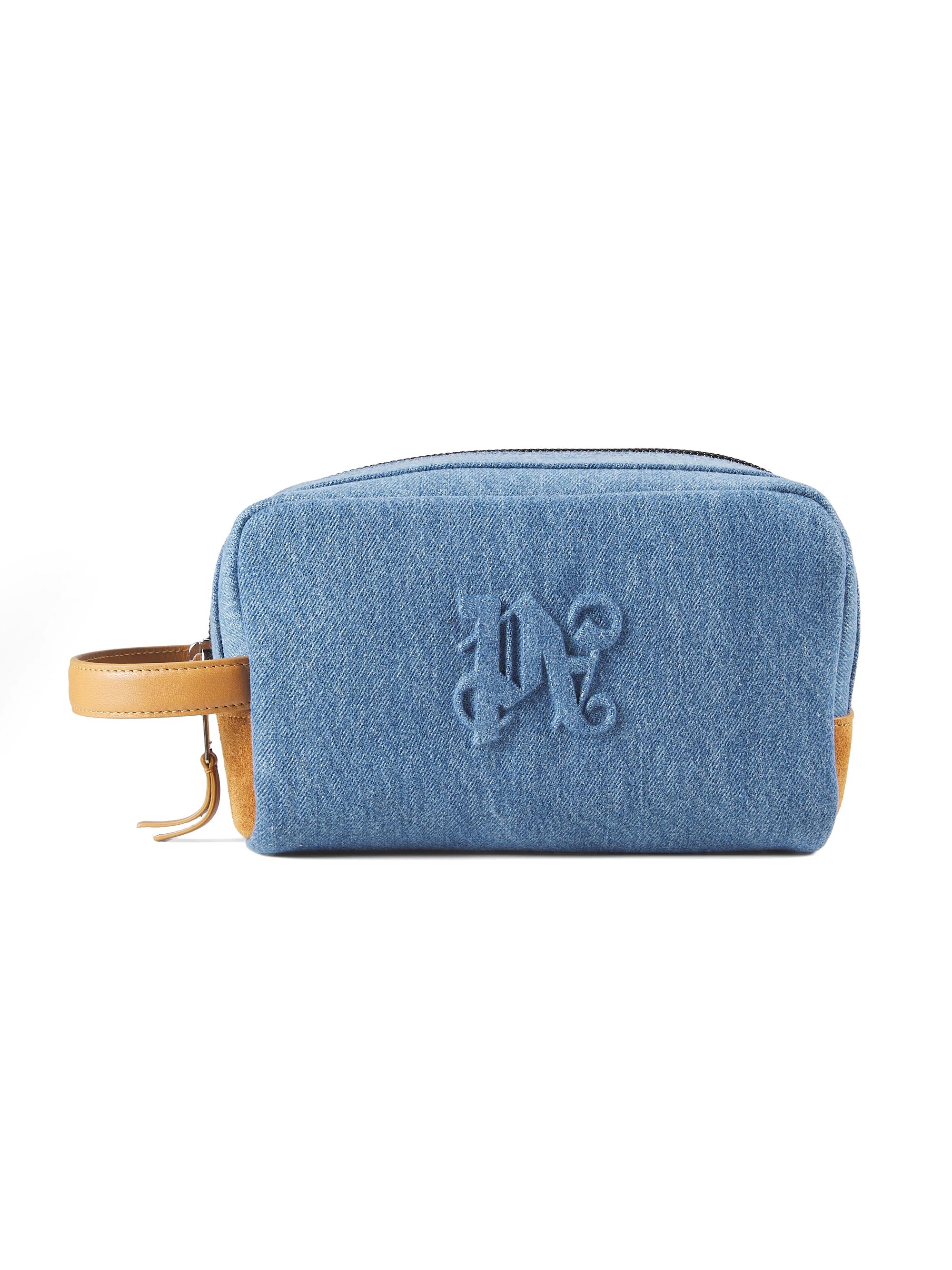 Click here for Palm Angels Mens Denim Monogram Pouch - Light Blue prices