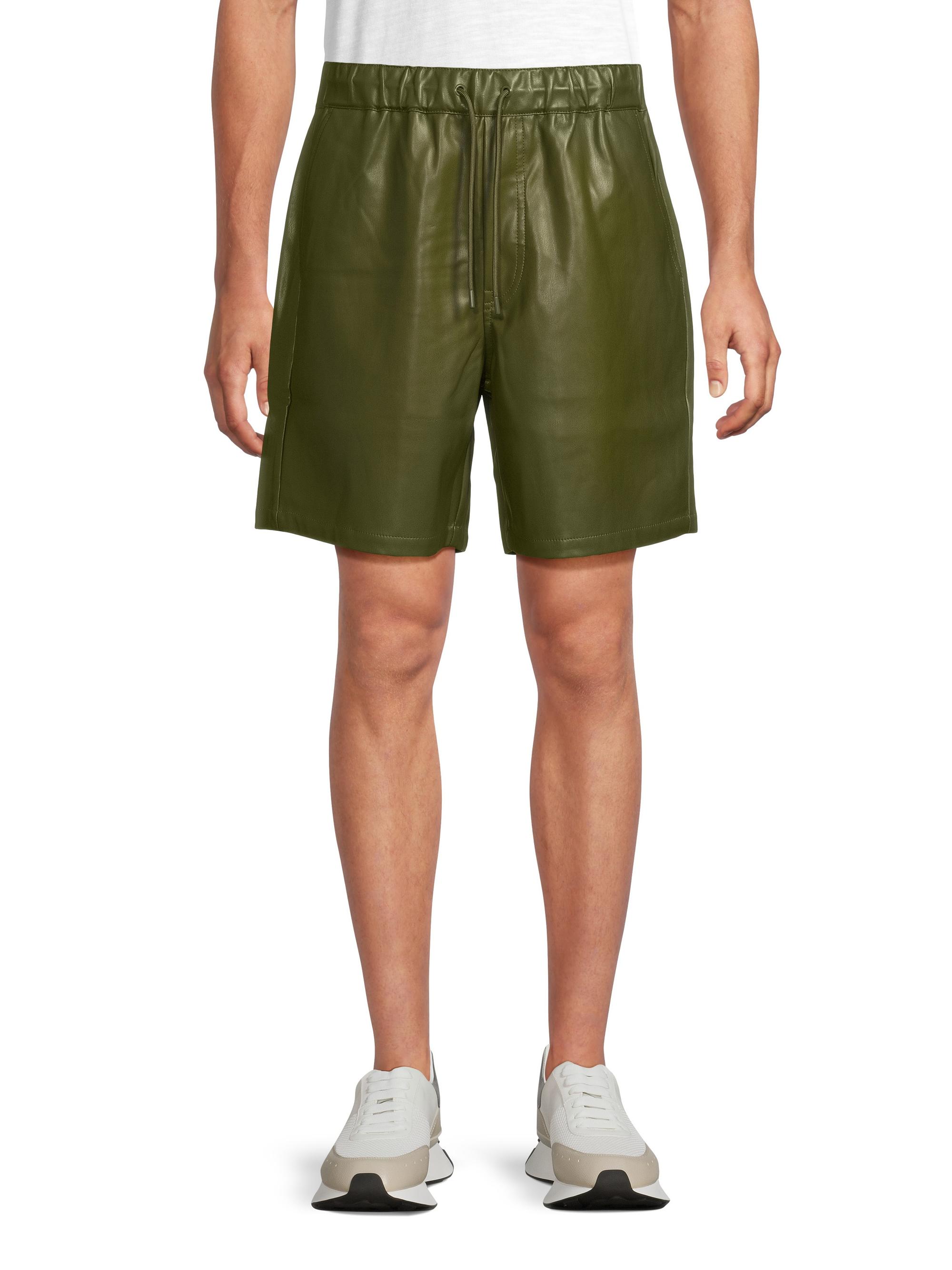 Click here for Hudson Jeans Mens Faux Leather Shorts - Olive Gree... prices