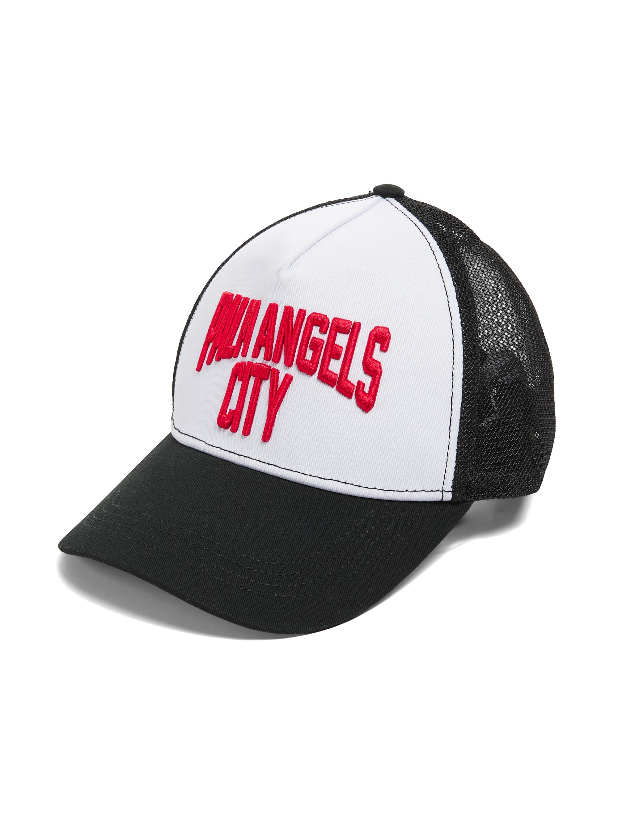Click here for Palm Angels Mens City Logo Cotton-Blend Trucker Ca... prices