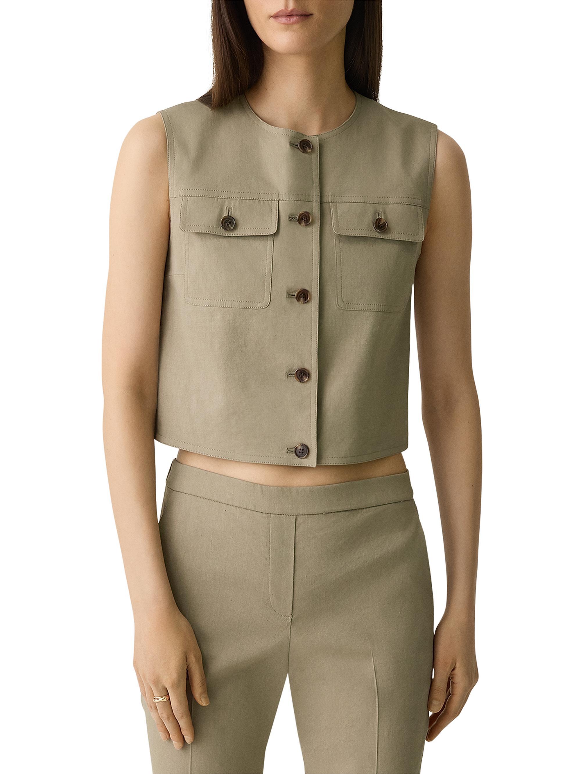 Click here for Theory Womens Crunch Trucker Vest - Soft Taupe - S... prices