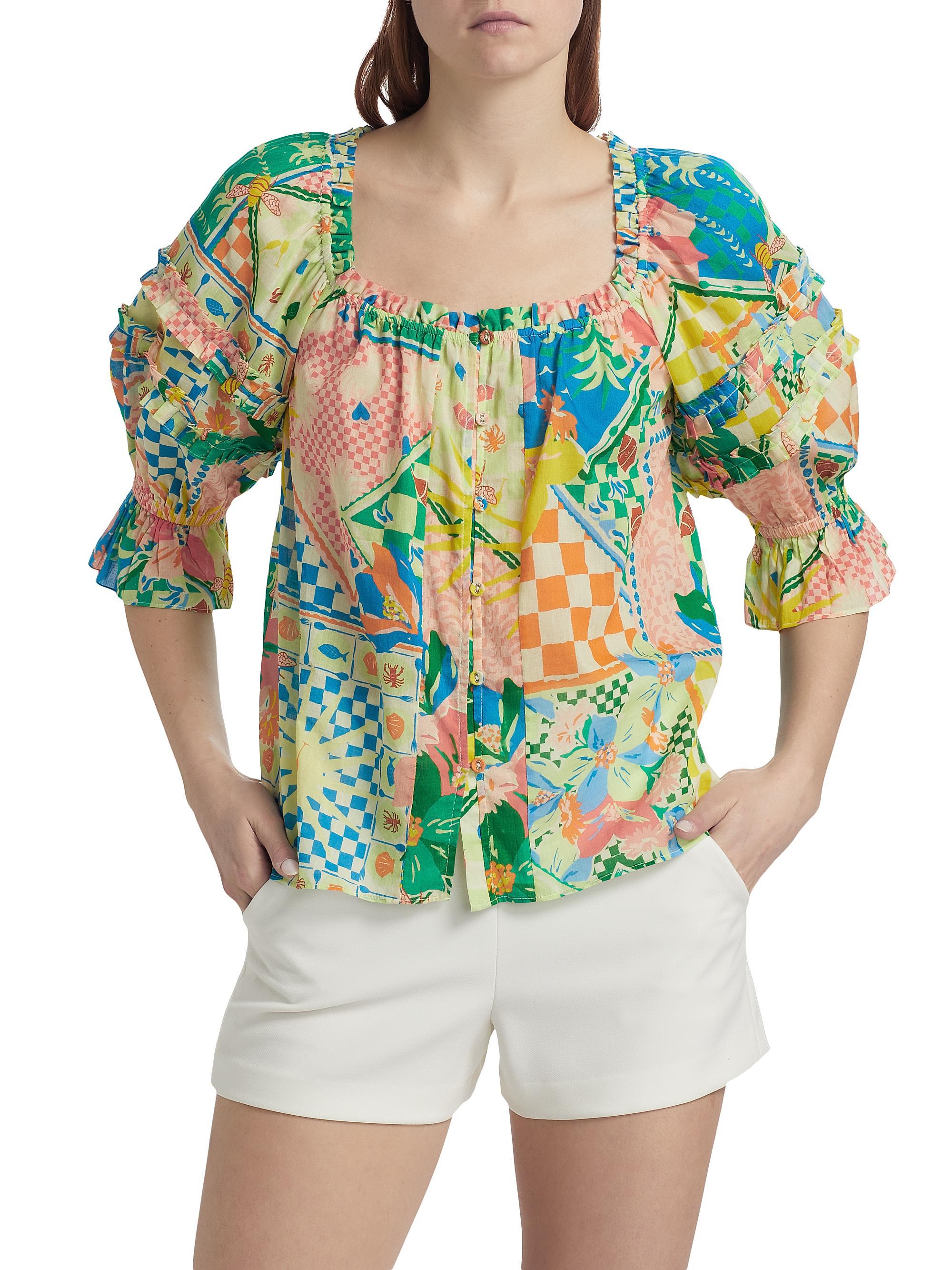 Click here for Ramy Brook Womens Garden Lula Patchwork Print Butt... prices