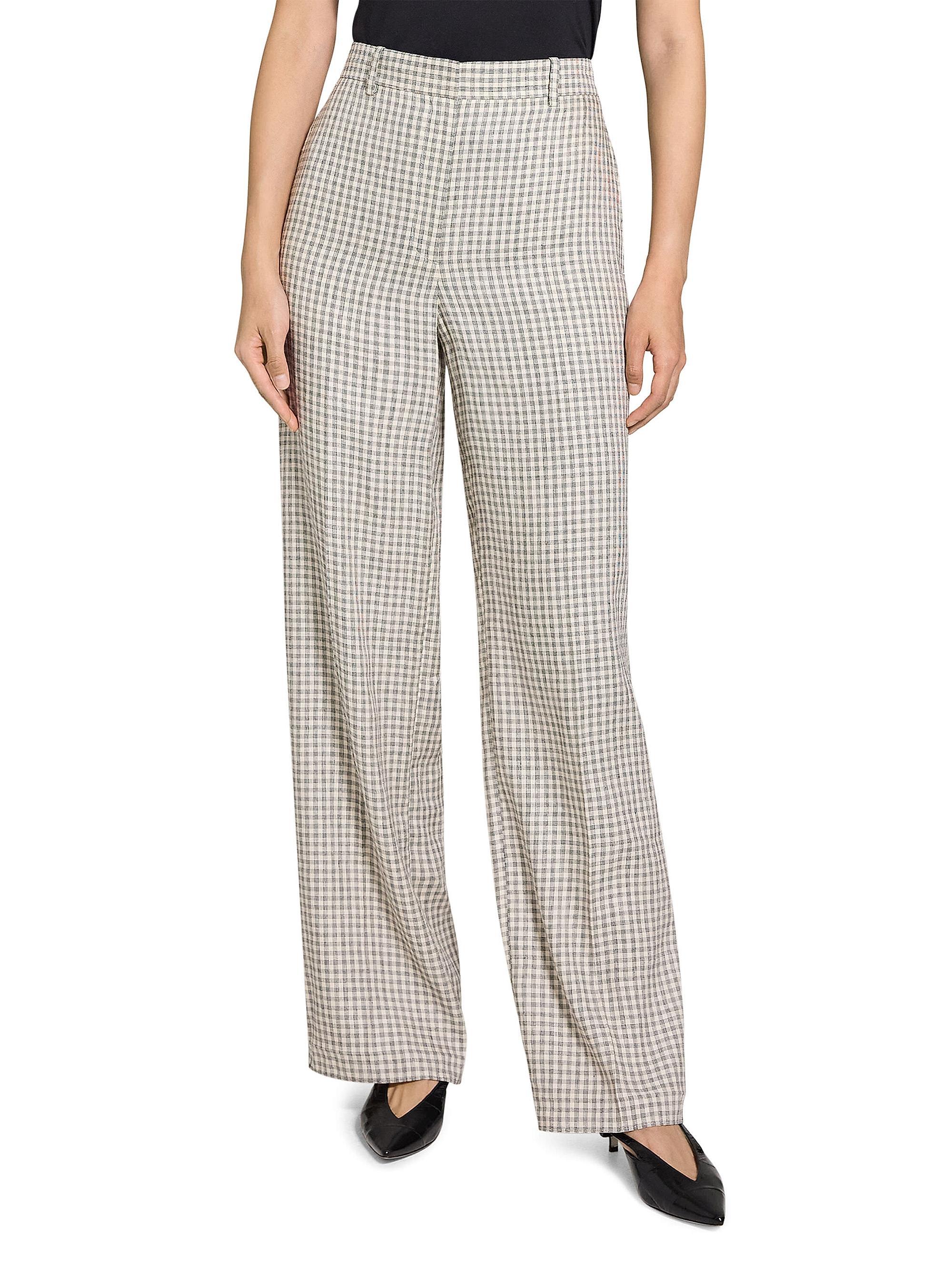 Click here for Theory Womens Linen-Blend High-Rise Trousers - Cre... prices