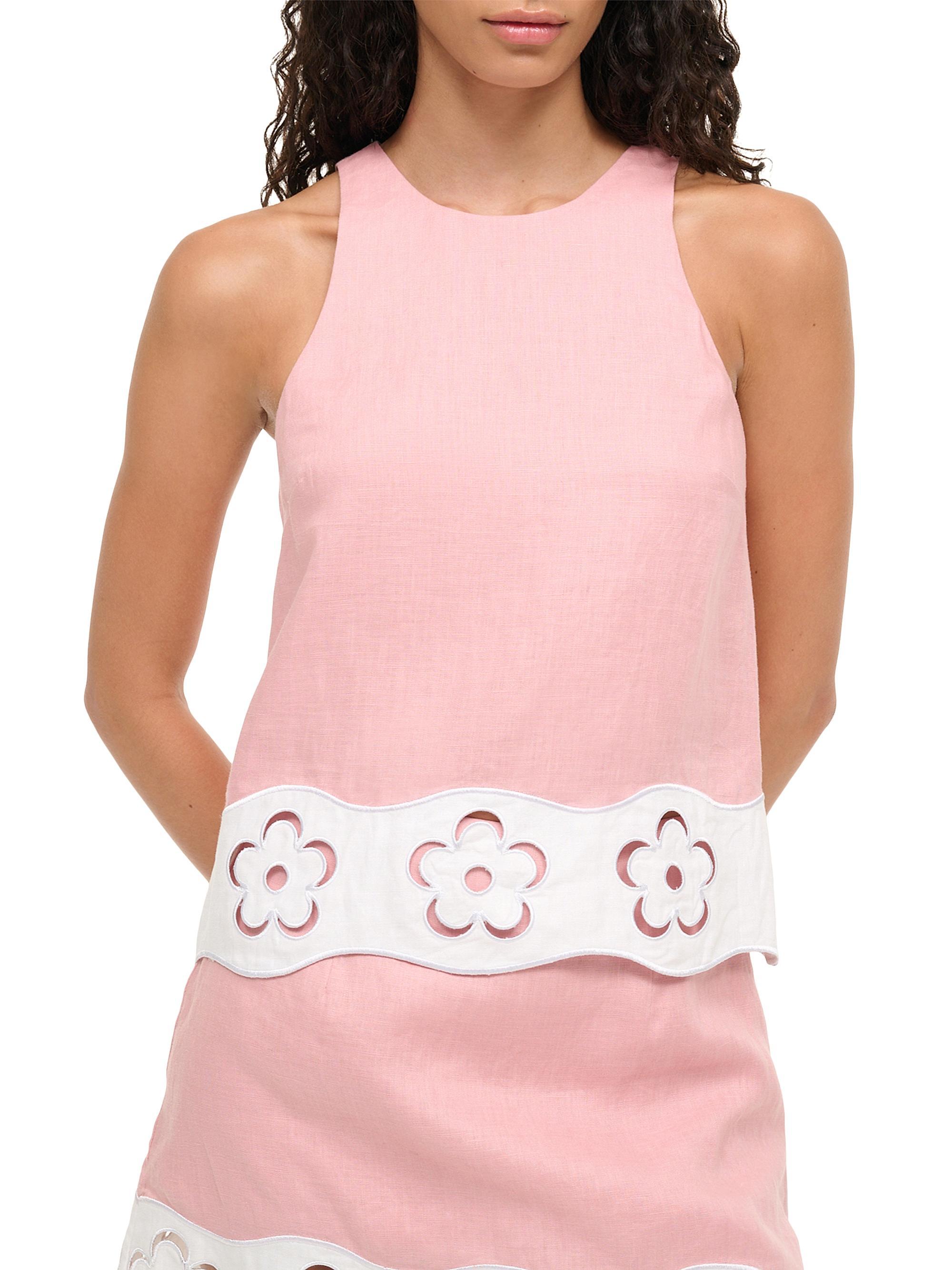 Click here for Staud Womens Mika Floral Lace-Trimmed Linen Sleeve... prices