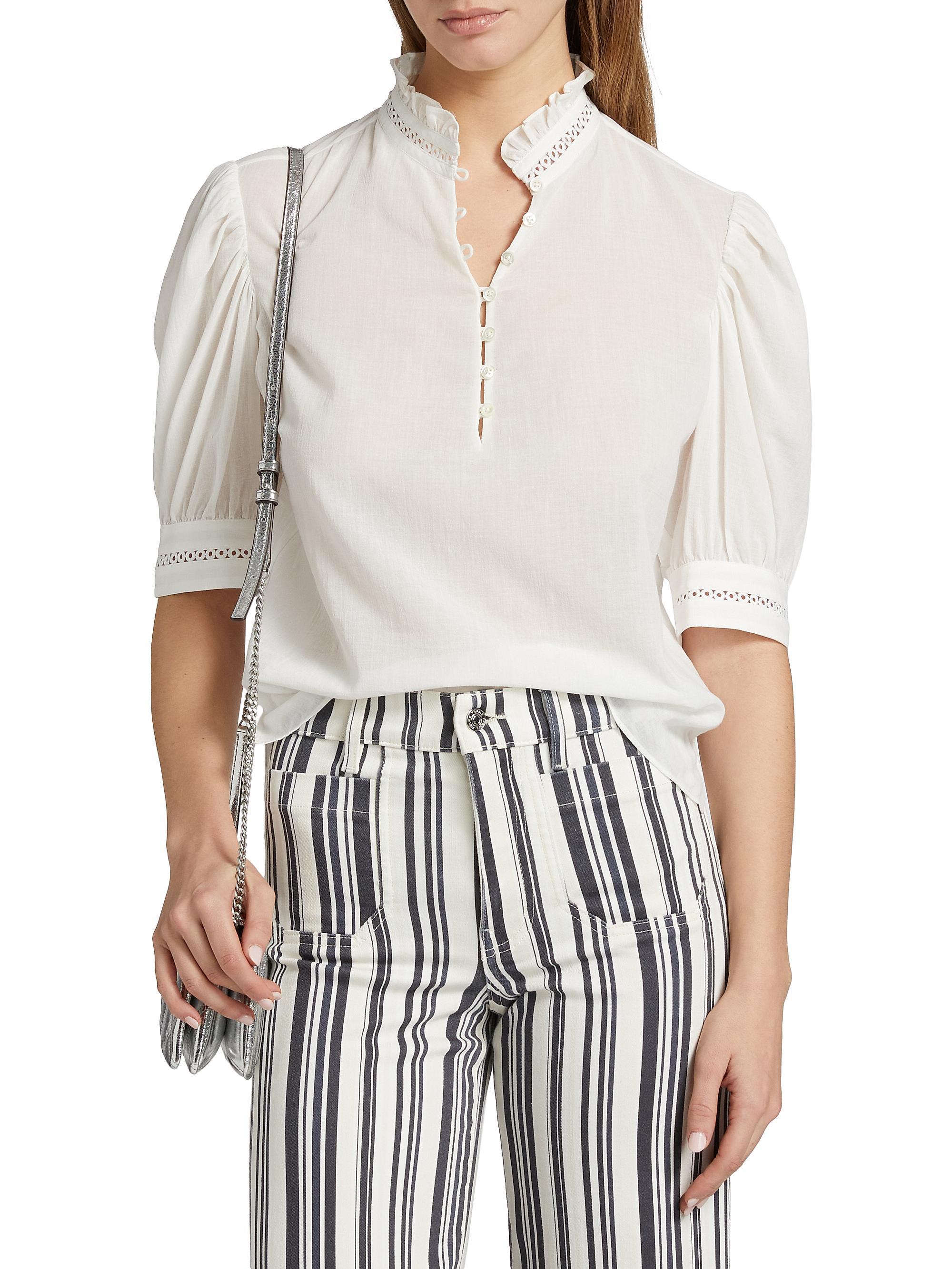 Click here for Frame Womens Ruffle Collar Top - White - Size S prices