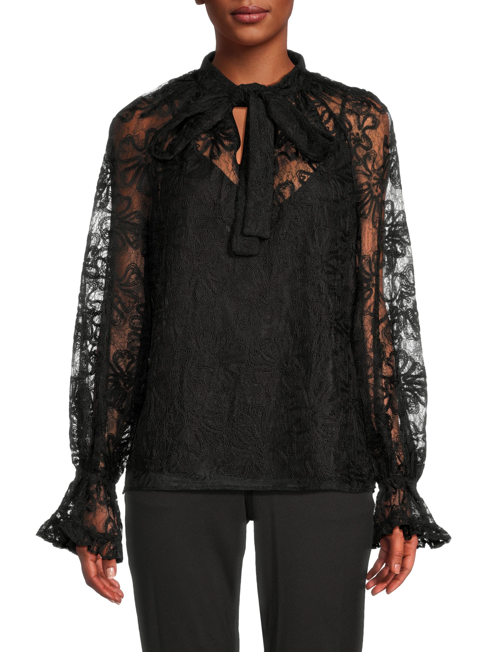 Click here for Kobi Halperin Womens Posy Lace Tie-Neck Blouse - B... prices