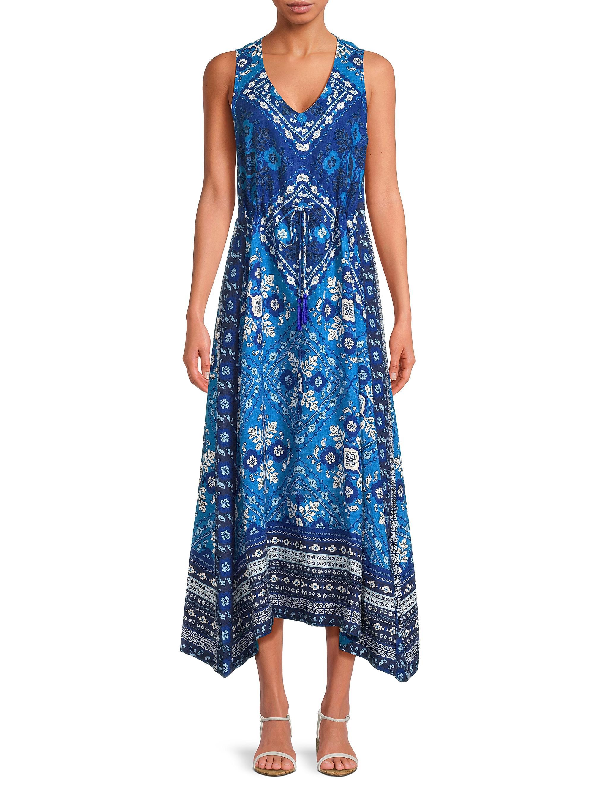 Click here for Johnny Was Womens Drawstring Tank Midi-Dress - Cie... prices