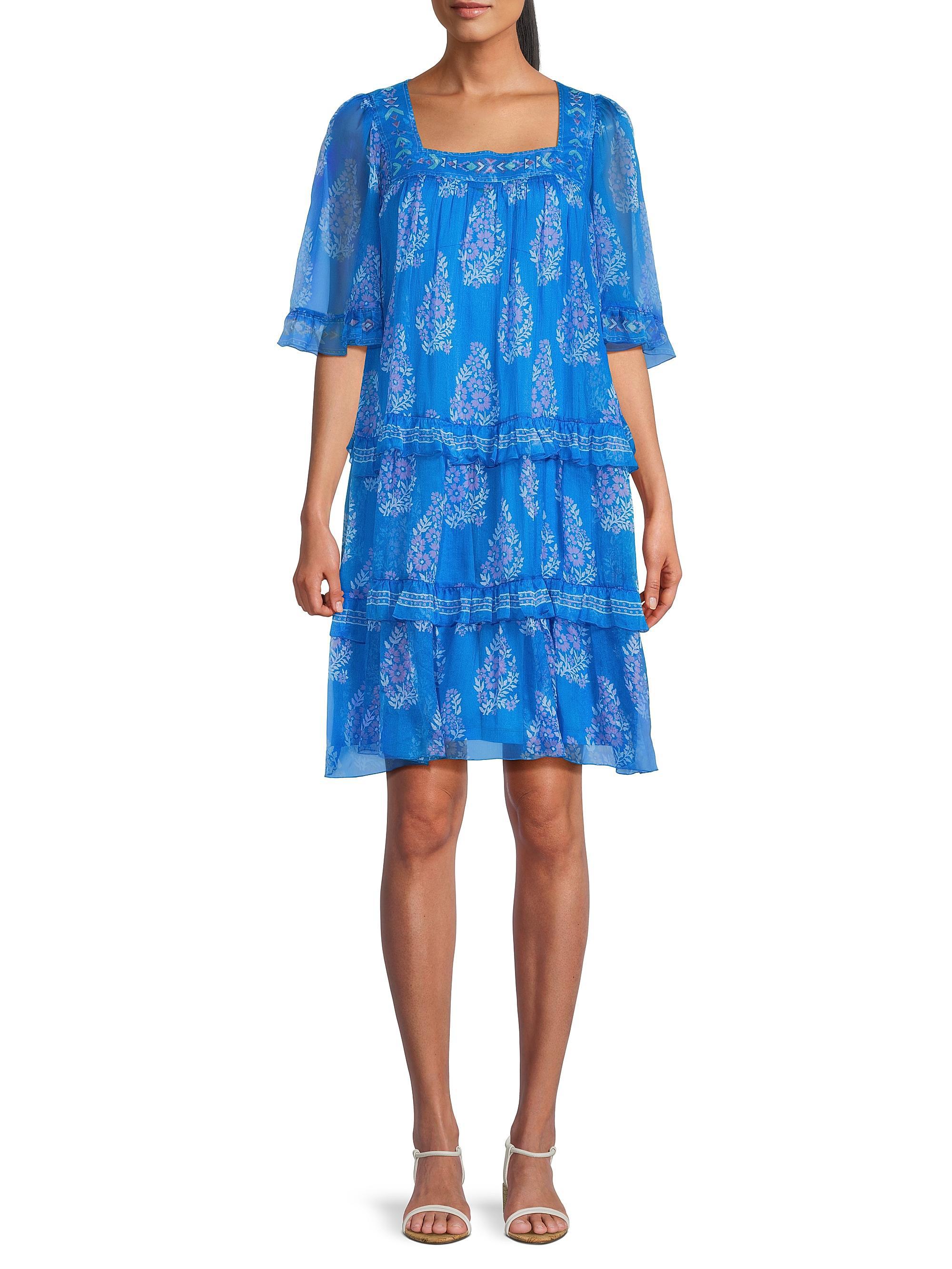 Click here for Johnny Was Womens Wrenn Printed Silk Tiered Minidr... prices