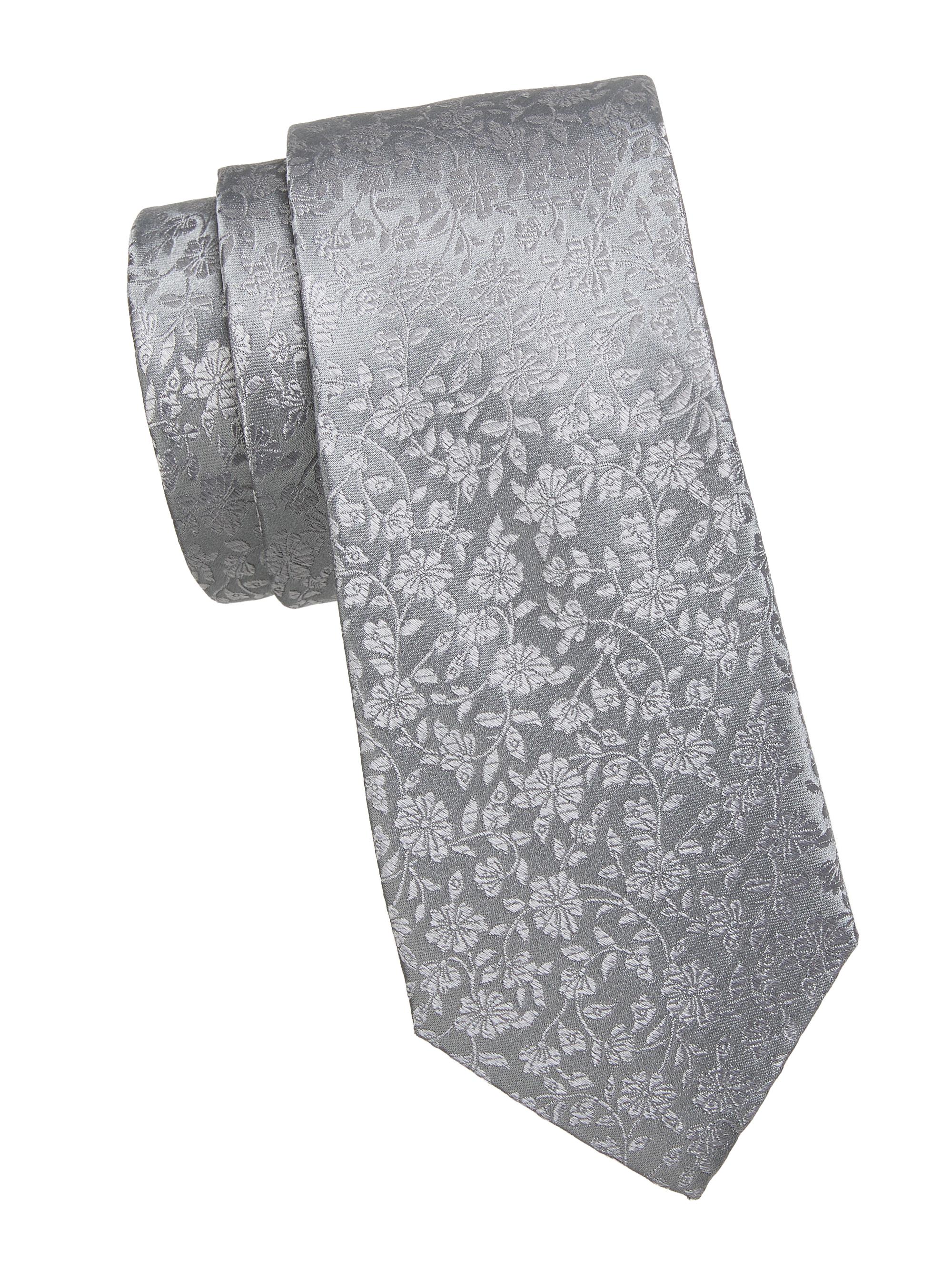 Click here for Saks Fifth Avenue Mens Floral 100 Silk Tie - Silve... prices