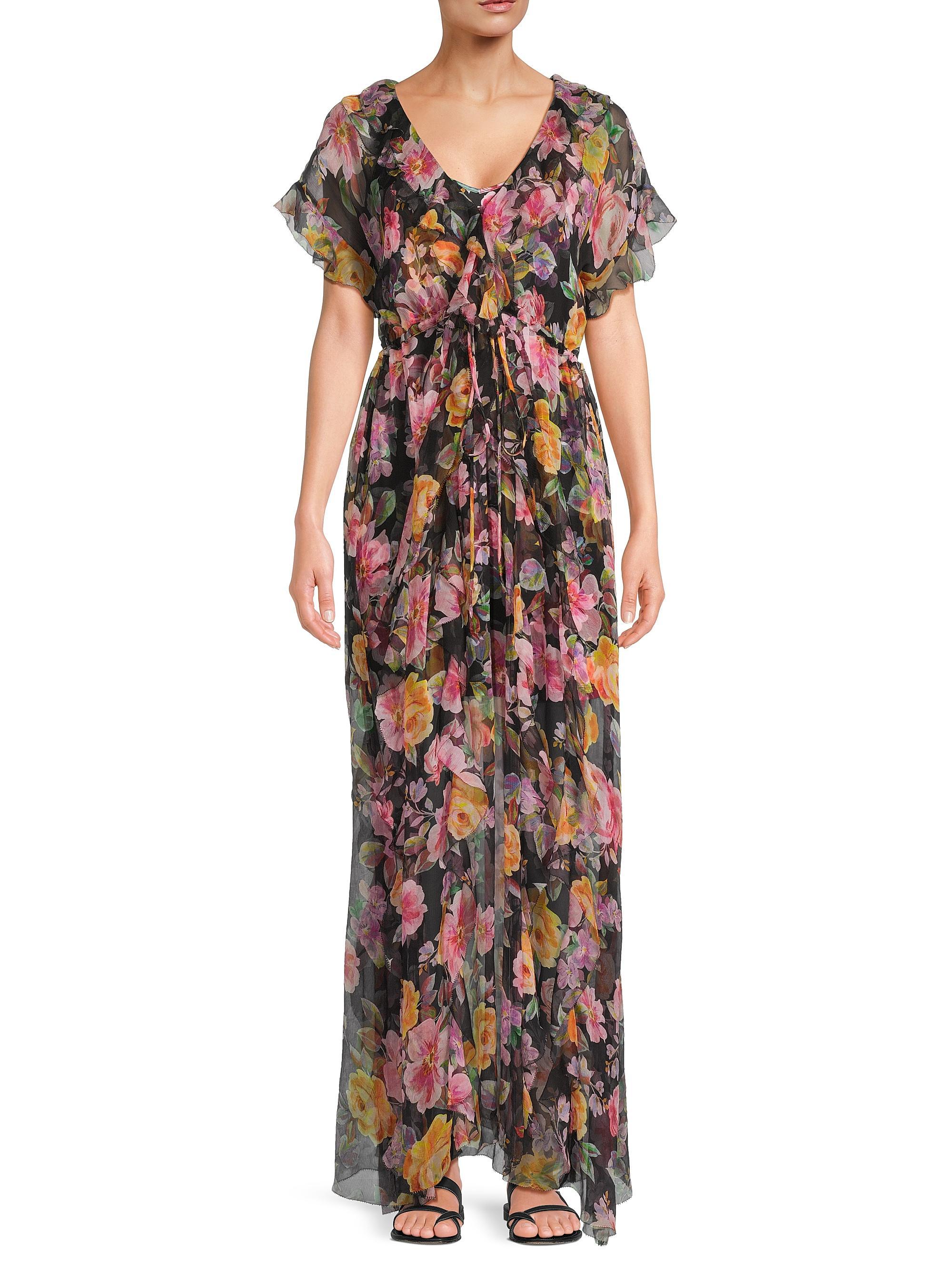 Click here for Johnny Was Womens Suri Ruffled Floral Silk Maxi Dr... prices