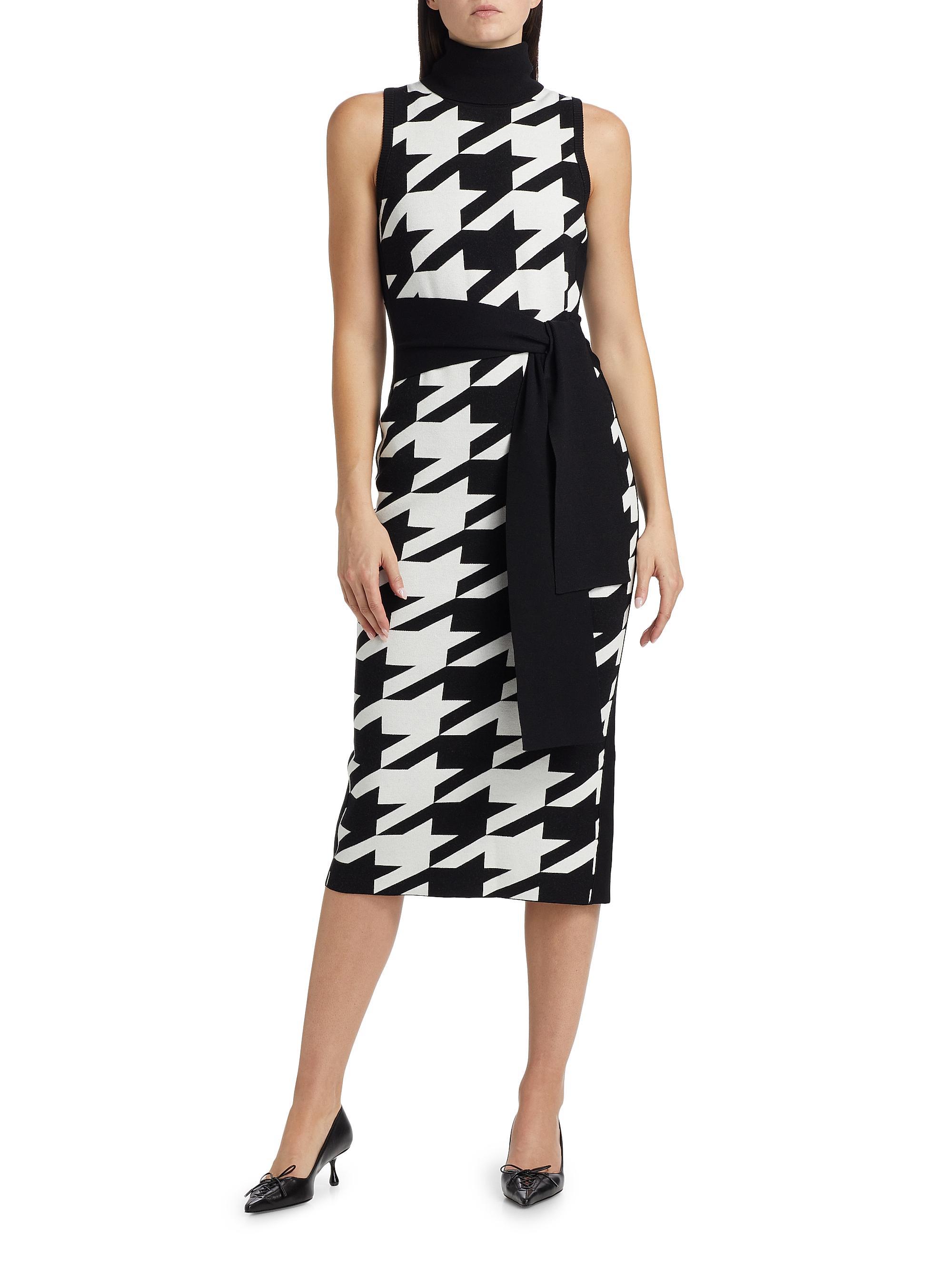 Click here for Toccin Womens Peggy Houndstooth Turtleneck Tie-Wai... prices