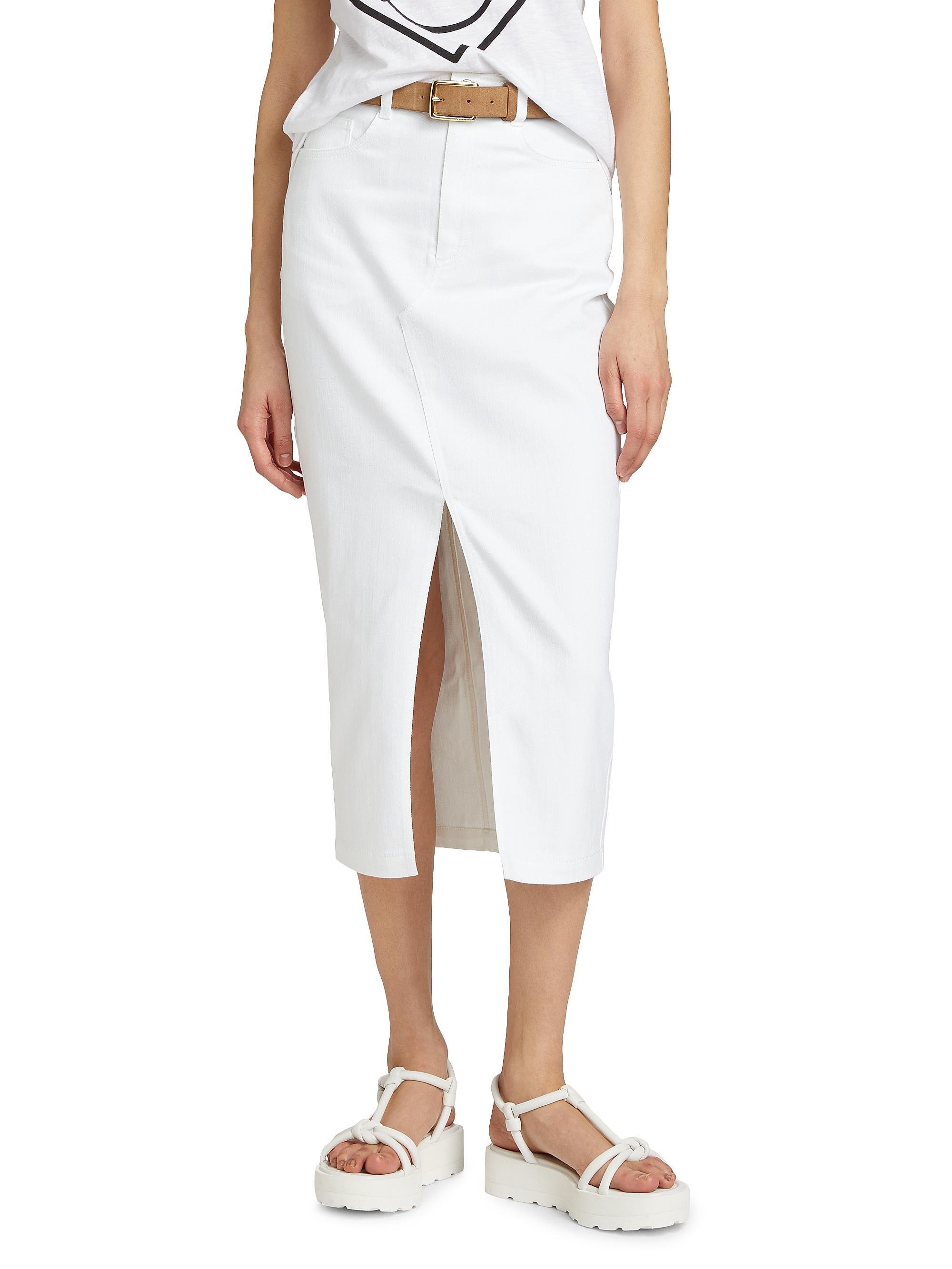 Click here for Cinq à Sept Womens Tana Denim Pencil Skirt - White... prices