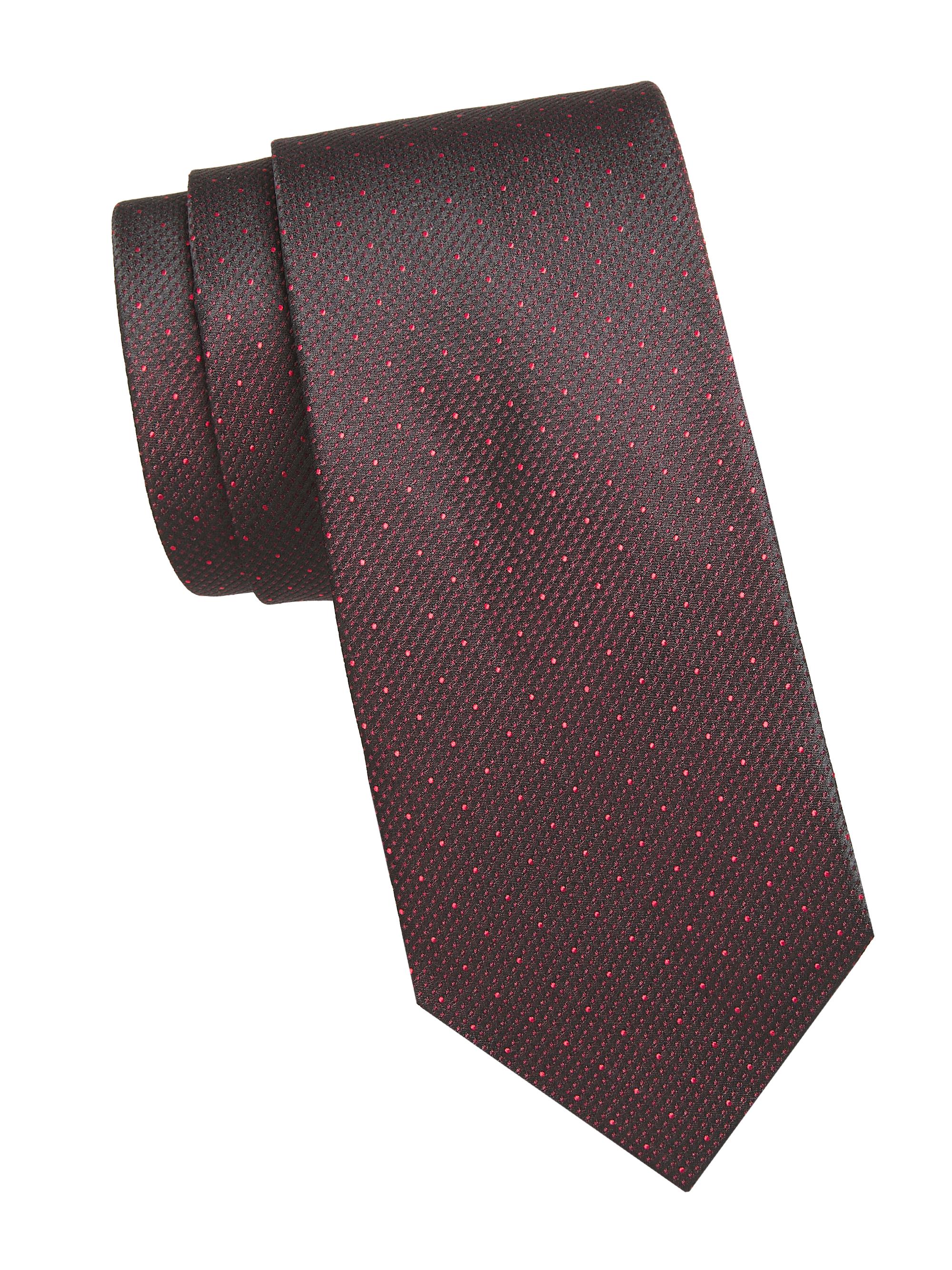 Click here for Hickey Freeman Mens Dotted Silk Tie - Black Red prices