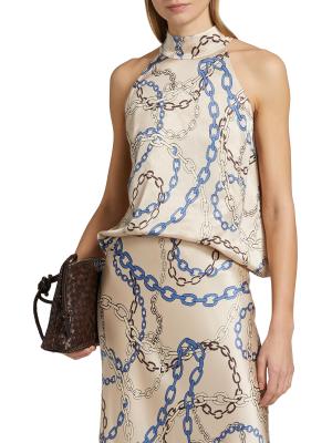 Rails Leah Chain-Print Satin Halterneck Top on SALE | Saks OFF 5TH